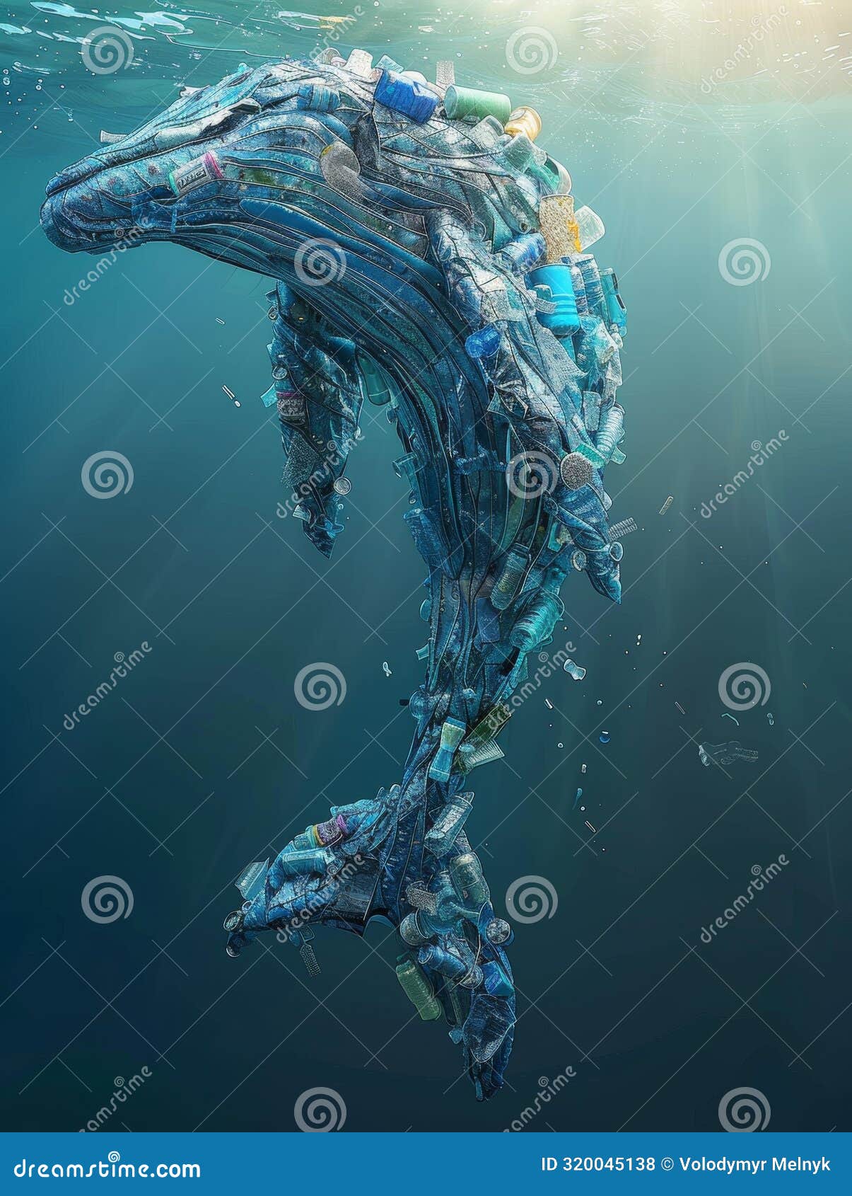 Whale Formed from Assortment of Plastic Debris, Underwater Setting ...
