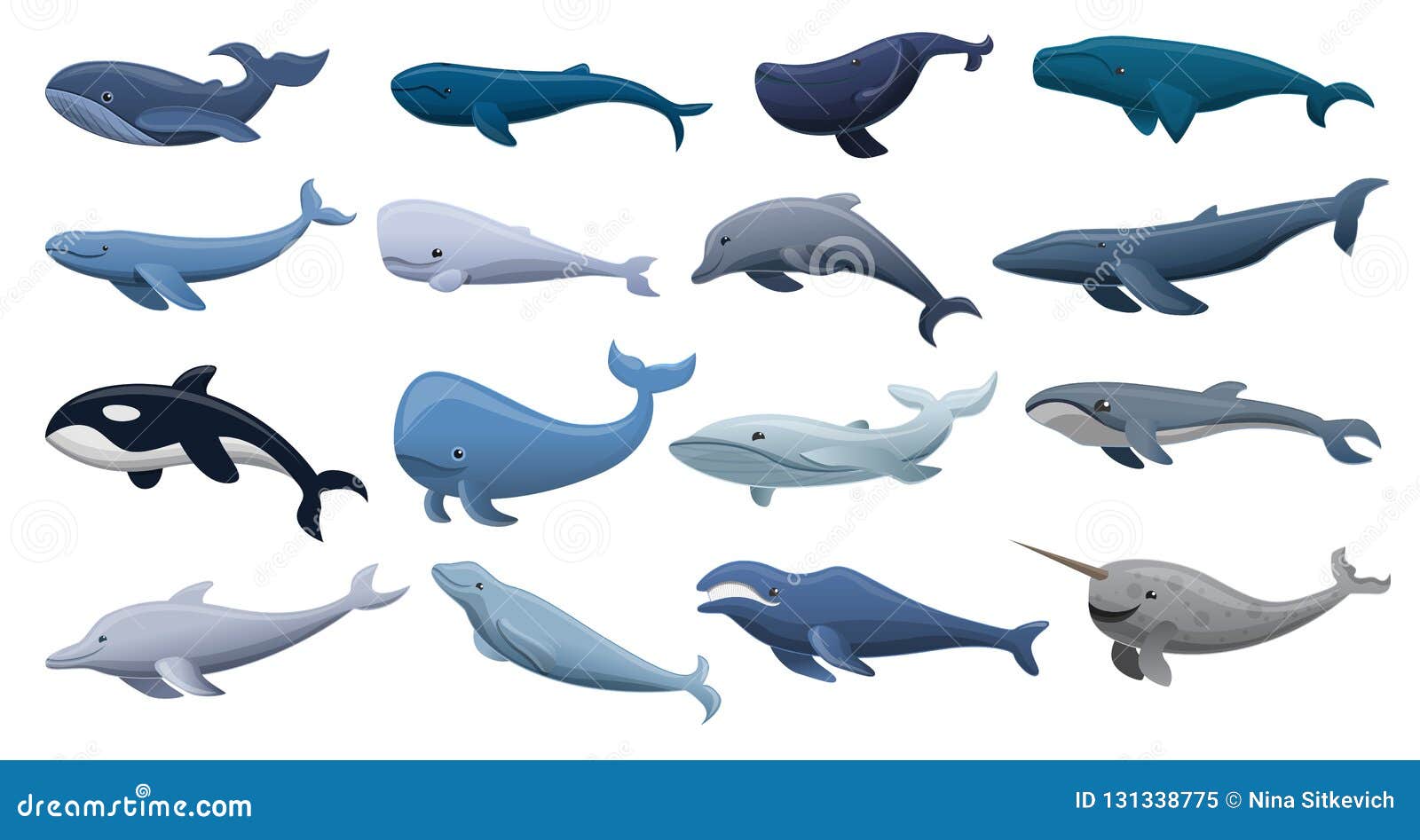 Whale Icon Set, Cartoon Style Stock Vector - Illustration of ocean ...