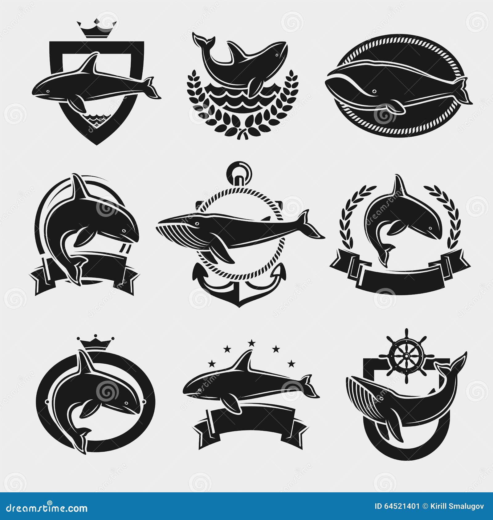 Whale Label and Icons Set. Vector Stock Vector - Illustration of nature ...