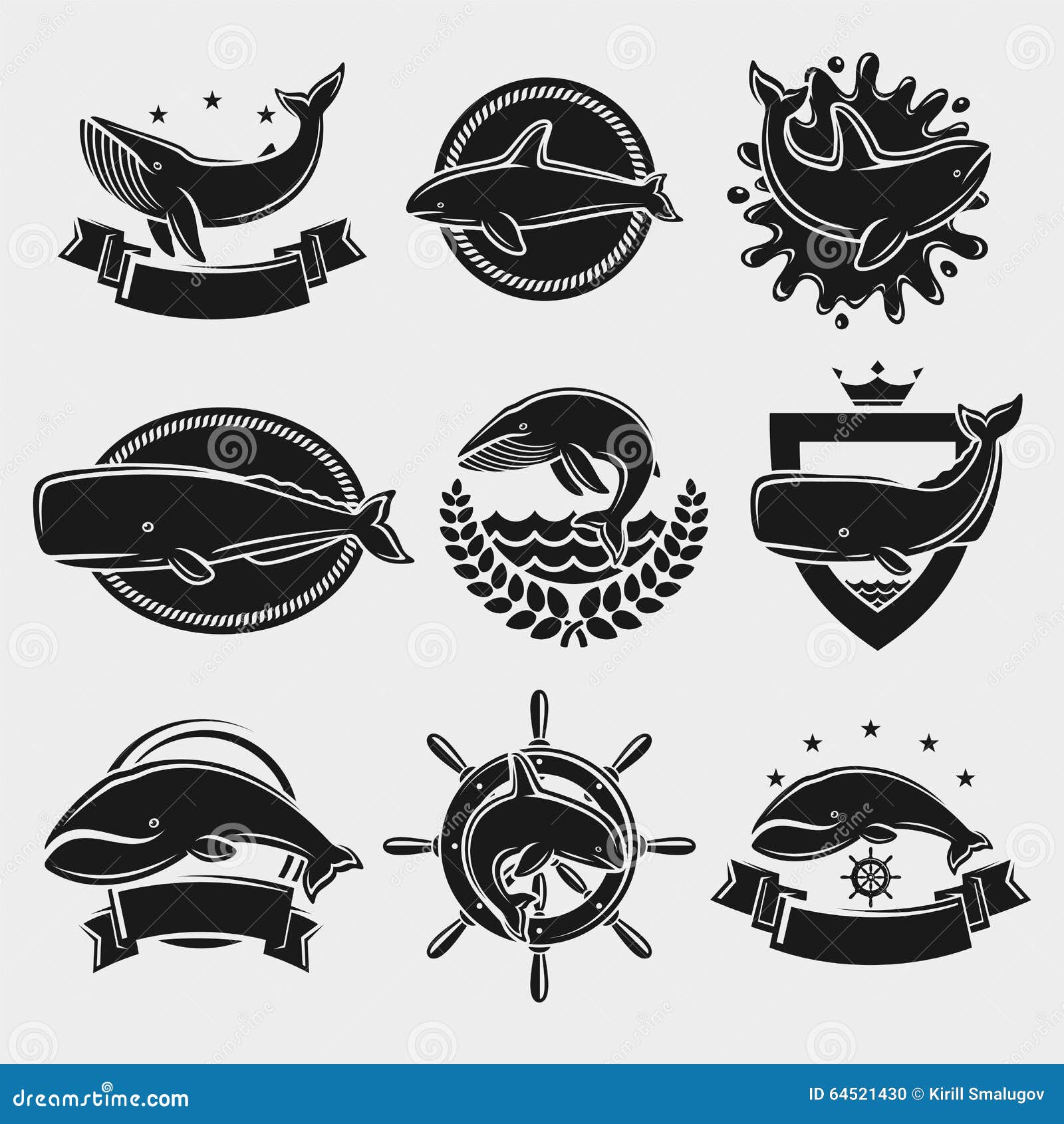 Whale Label and Icons Set. Vector Stock Vector - Illustration of fish ...