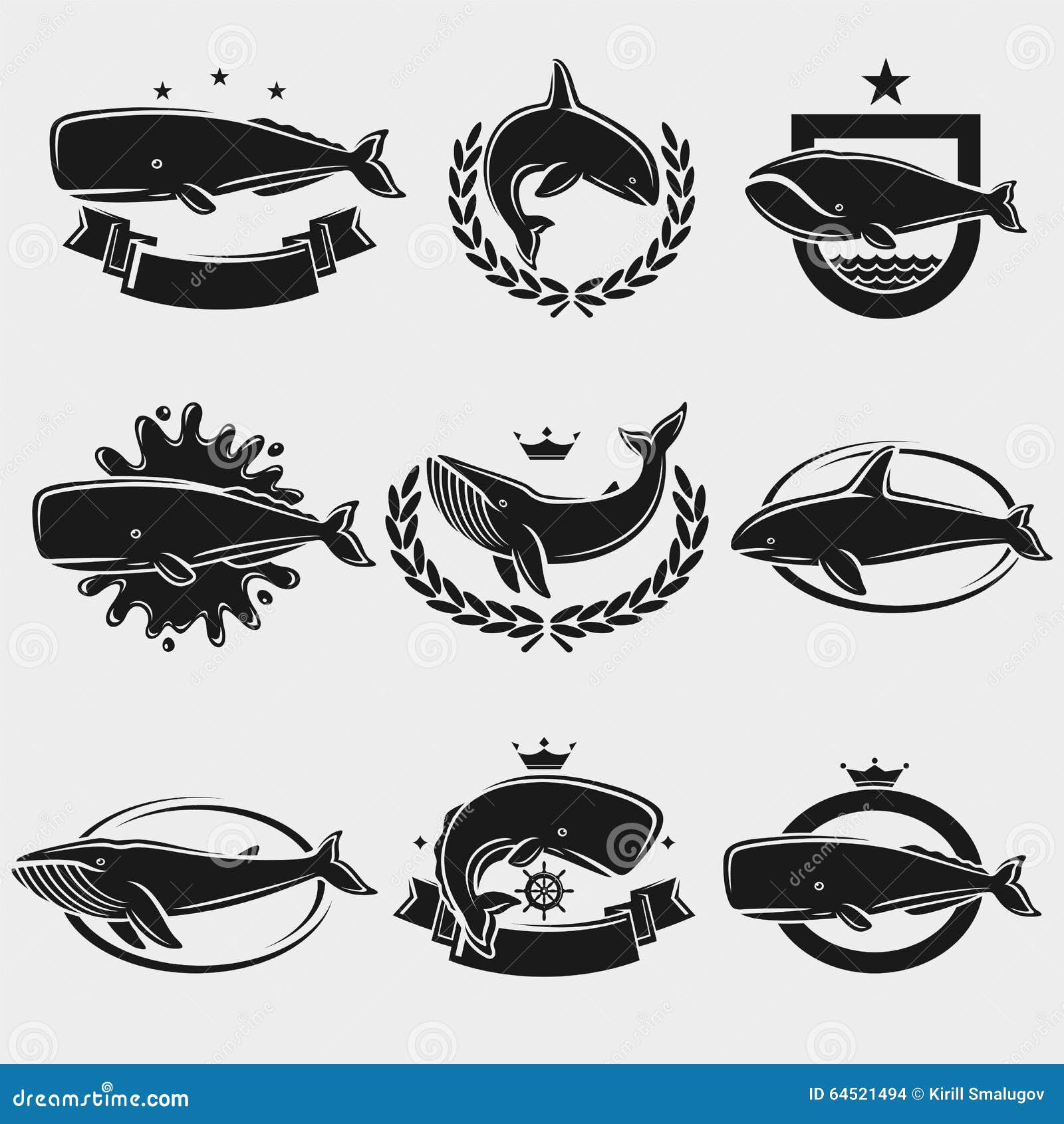 Whale Label and Icons Set. Vector Stock Vector - Illustration of text ...