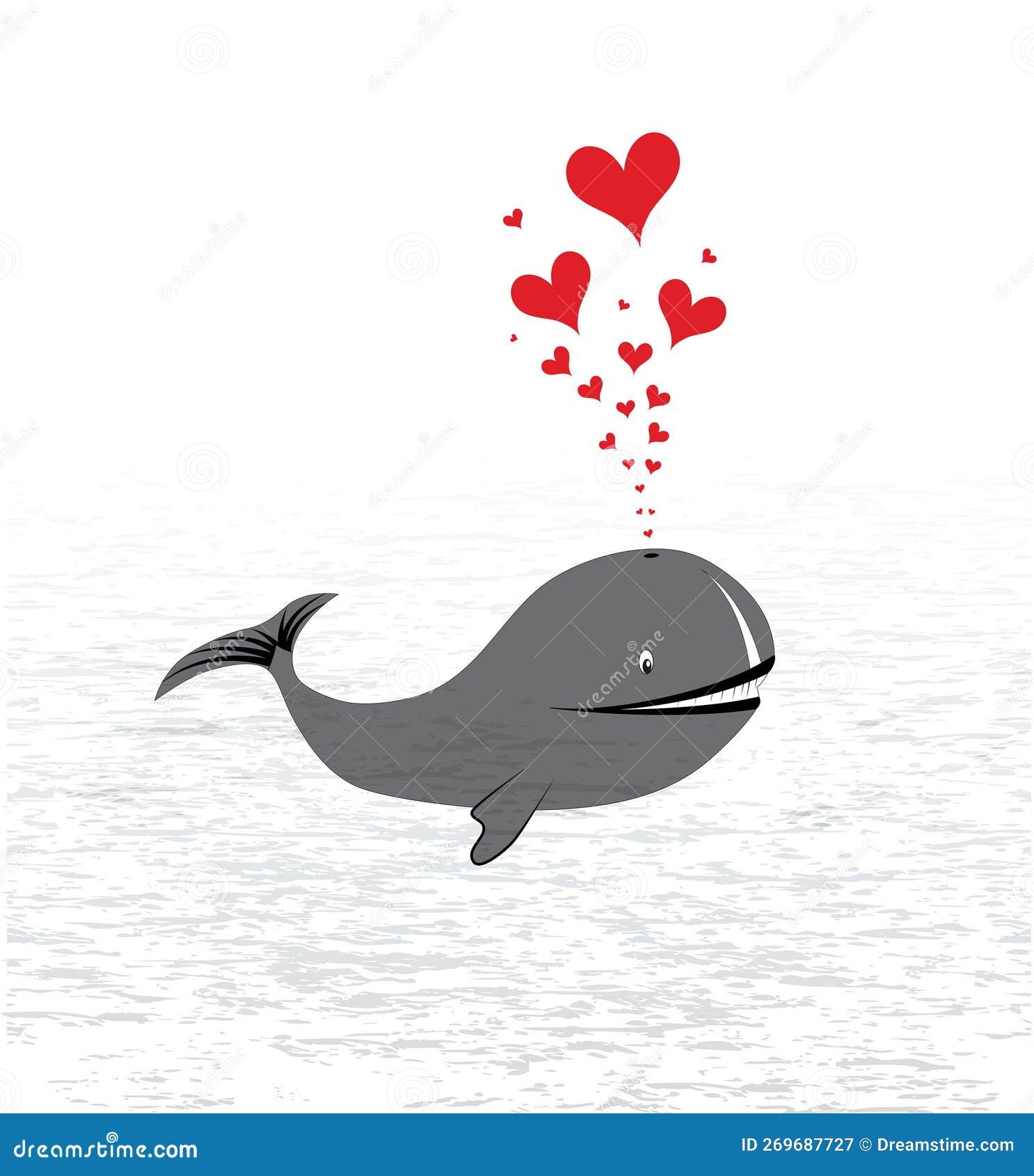 Whale in Love with Hearts Fountain Blow Vector Stock Vector ...