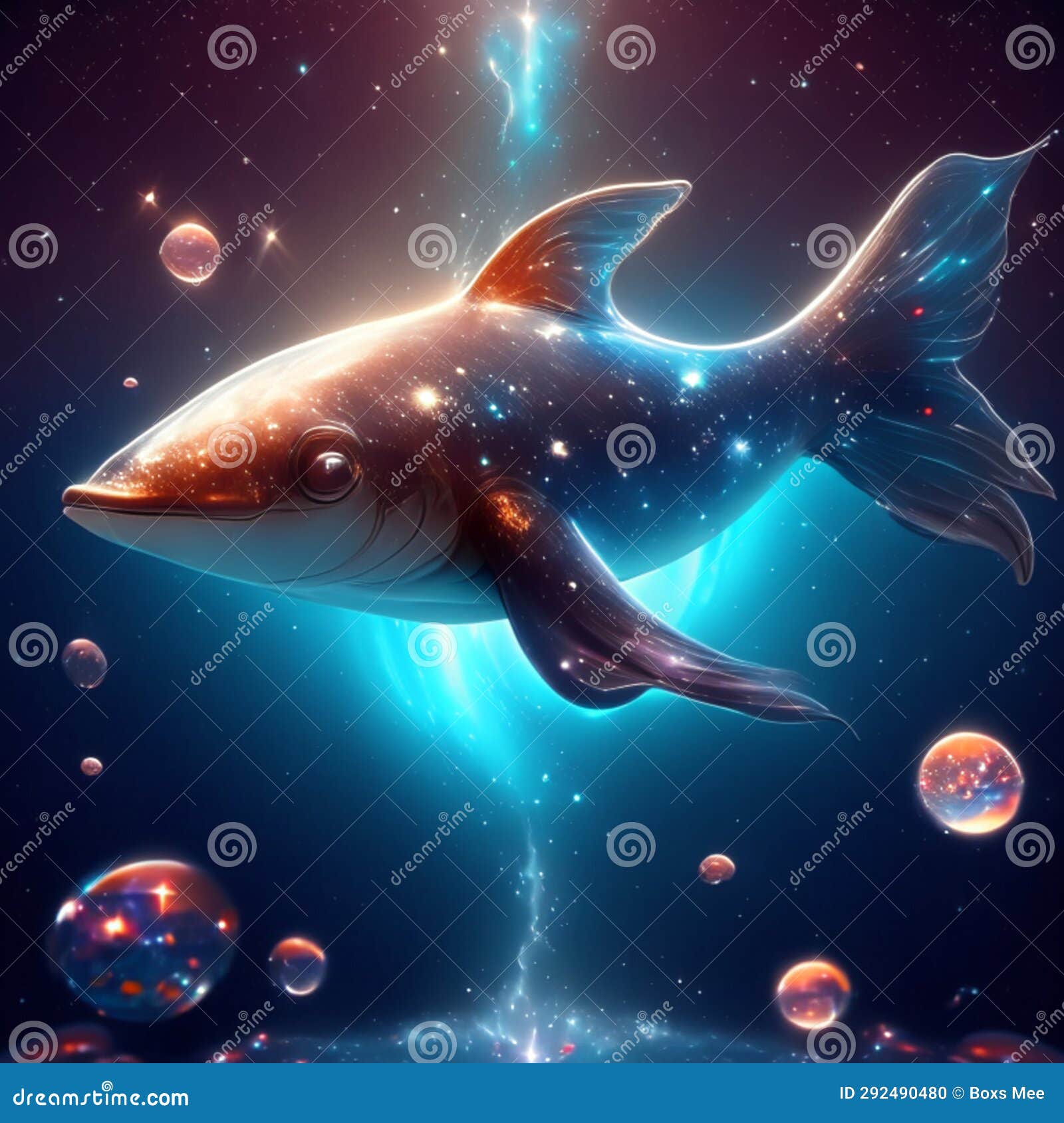Whale in Outer Space. Vector Illustration of the Underwater World Stock ...