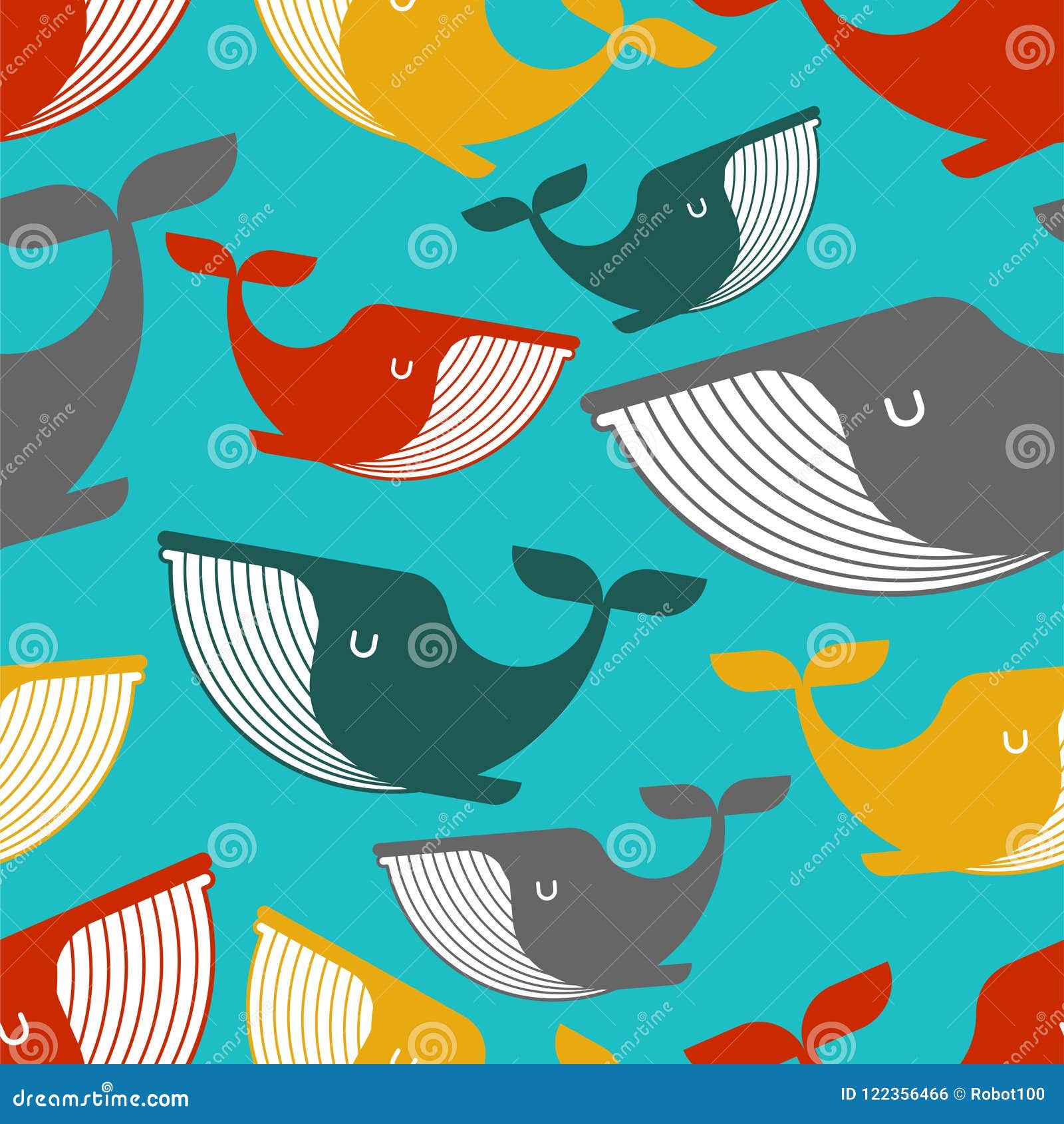 Whale Pattern Seamless. Large Mammal Under Water Background Stock ...