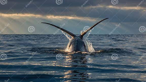 A Whale S Tail Emerges from the Ocean Under Dramatic Lighting Stock Illustration - Illustration ...