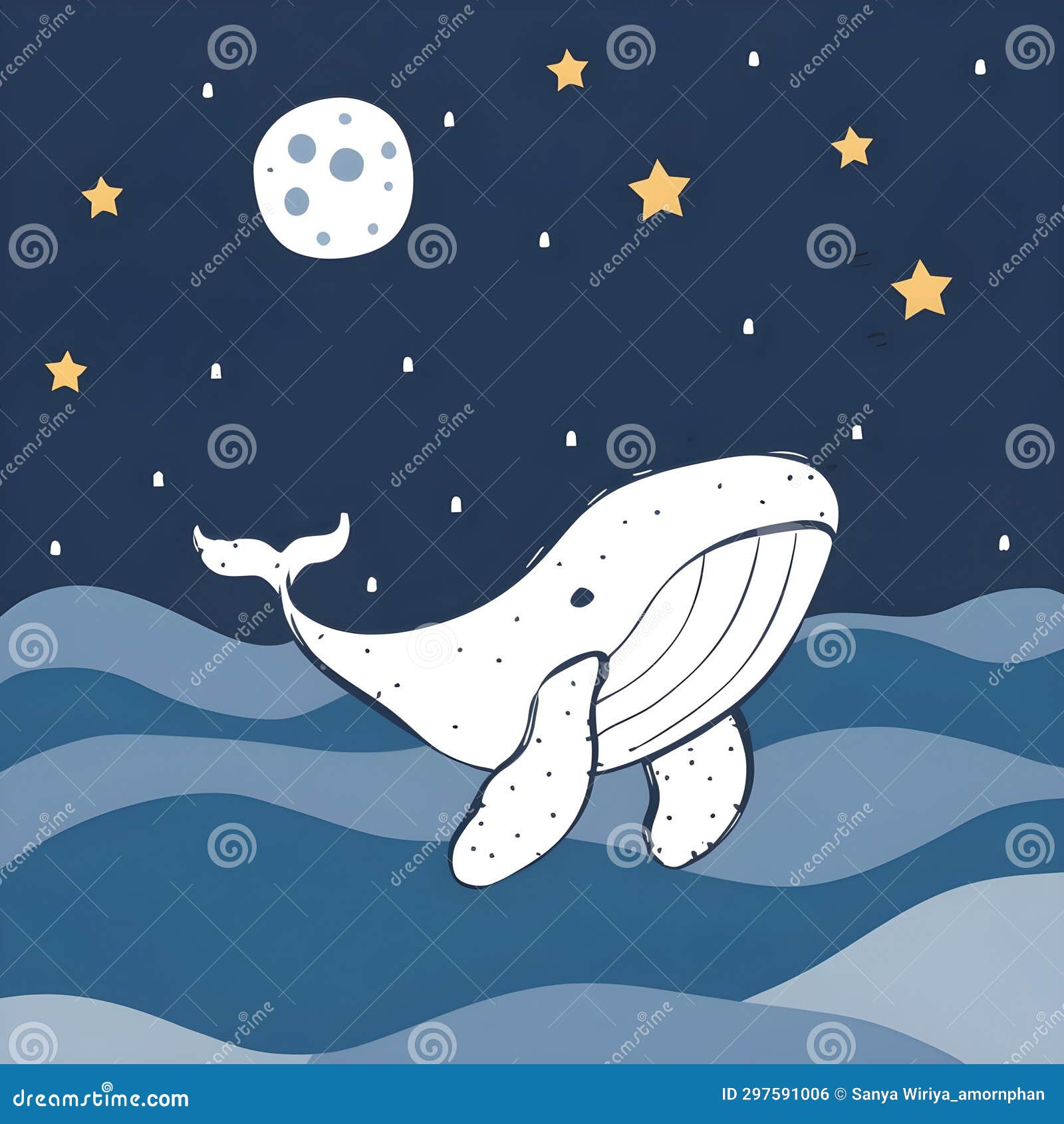 Whale sea and night sky 01 stock illustration. Illustration of water ...