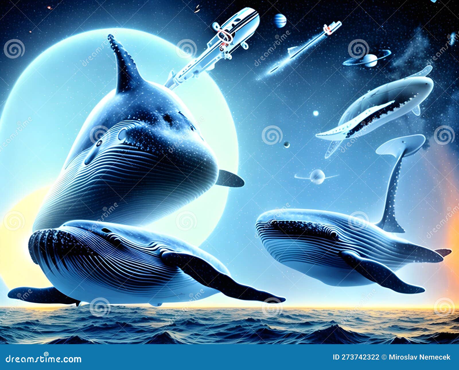 Whale in Space, Generative AI Illustration Stock Illustration ...