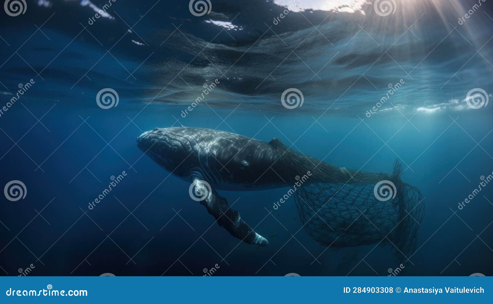 A Whale Stuck in the Old Fishnet Stock Illustration - Illustration of ...