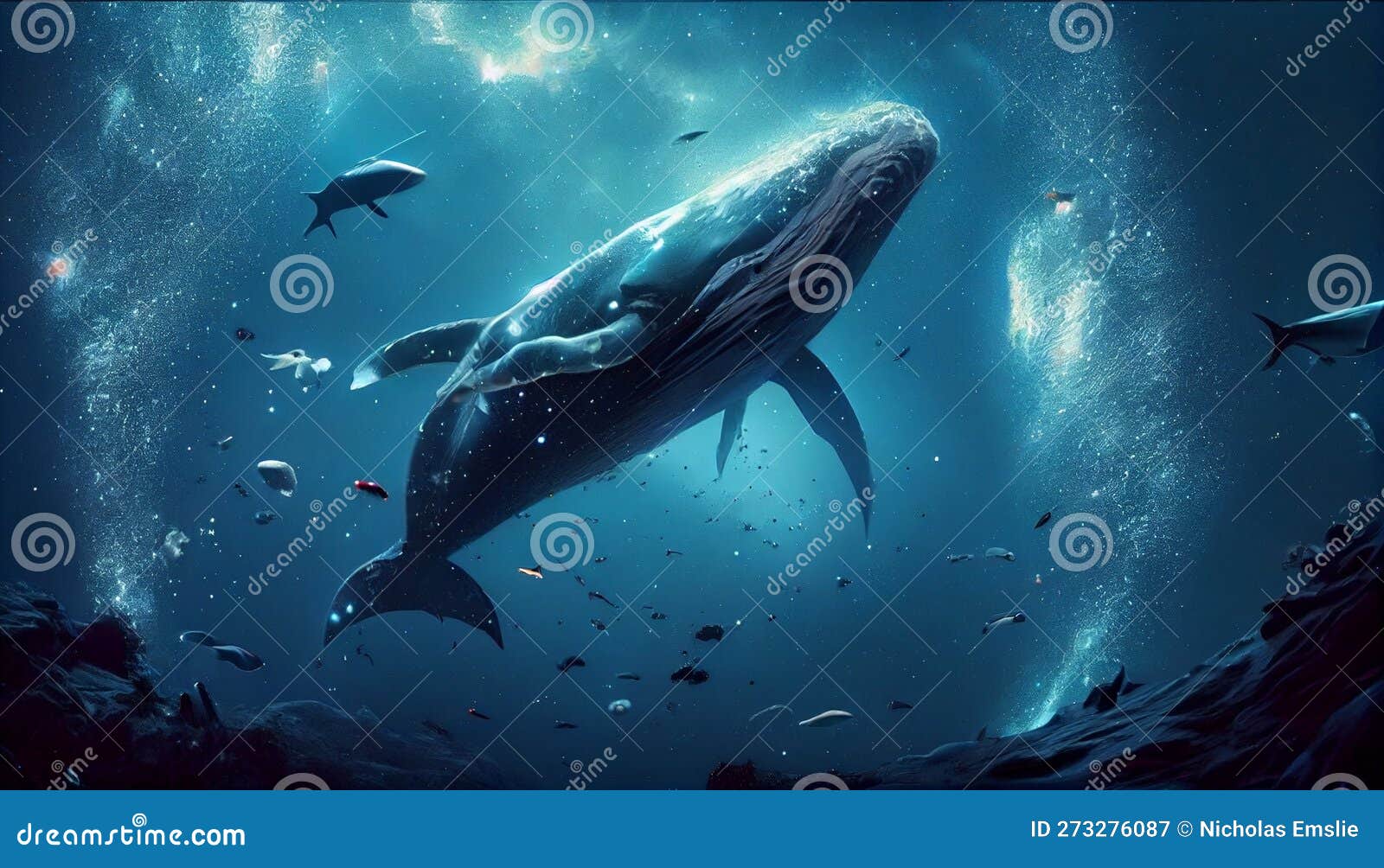 Whale Swimming in Space Wallpaper Background Ai Generated Stock ...