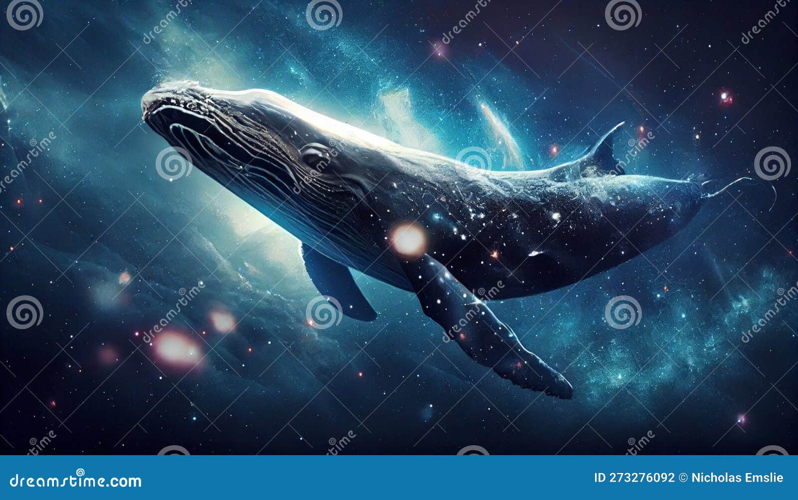 Whale Swimming in Space Wallpaper Background Ai Generated Stock ...