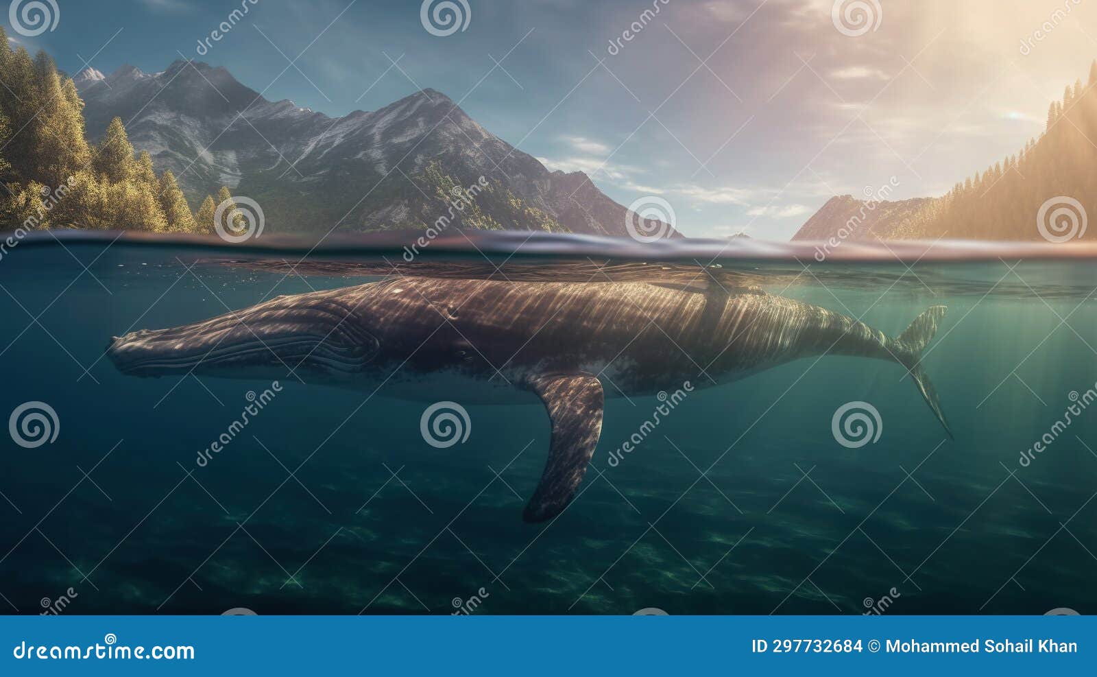 Whale Swimming in Under Sea Water Landscape Background Stock Photo ...
