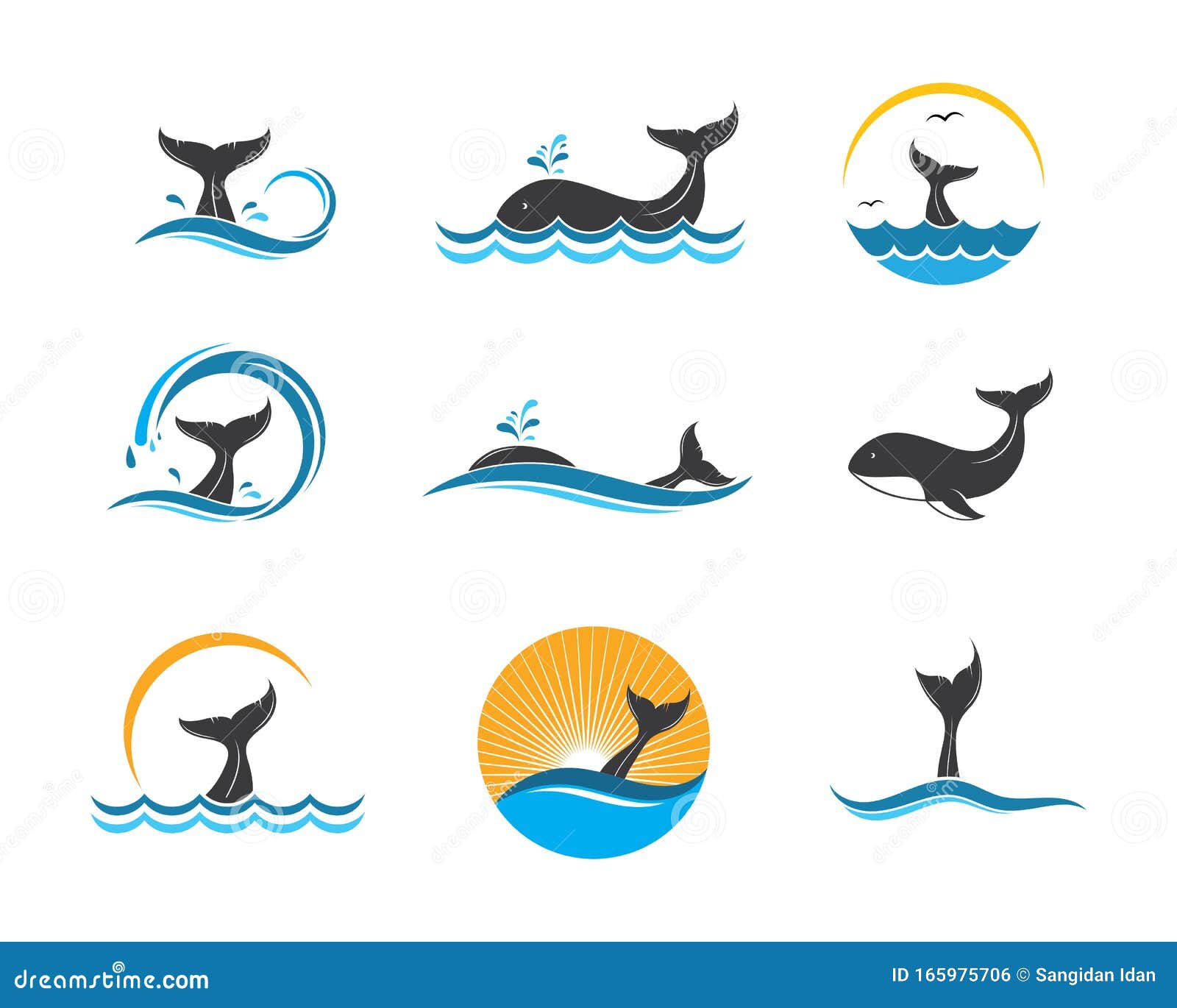 Whale Tail Above Sea Level Logo Design Cartoon Vector | CartoonDealer ...