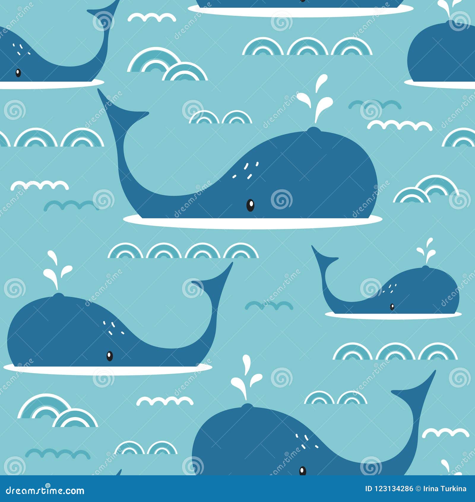 Seamless Pattern with Whales in Water Stock Vector - Illustration of ...