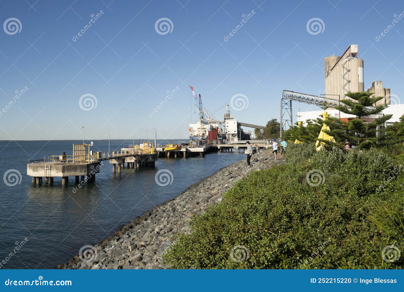 Loading Grain On A Ship In The Port. View From The River To The Port ...