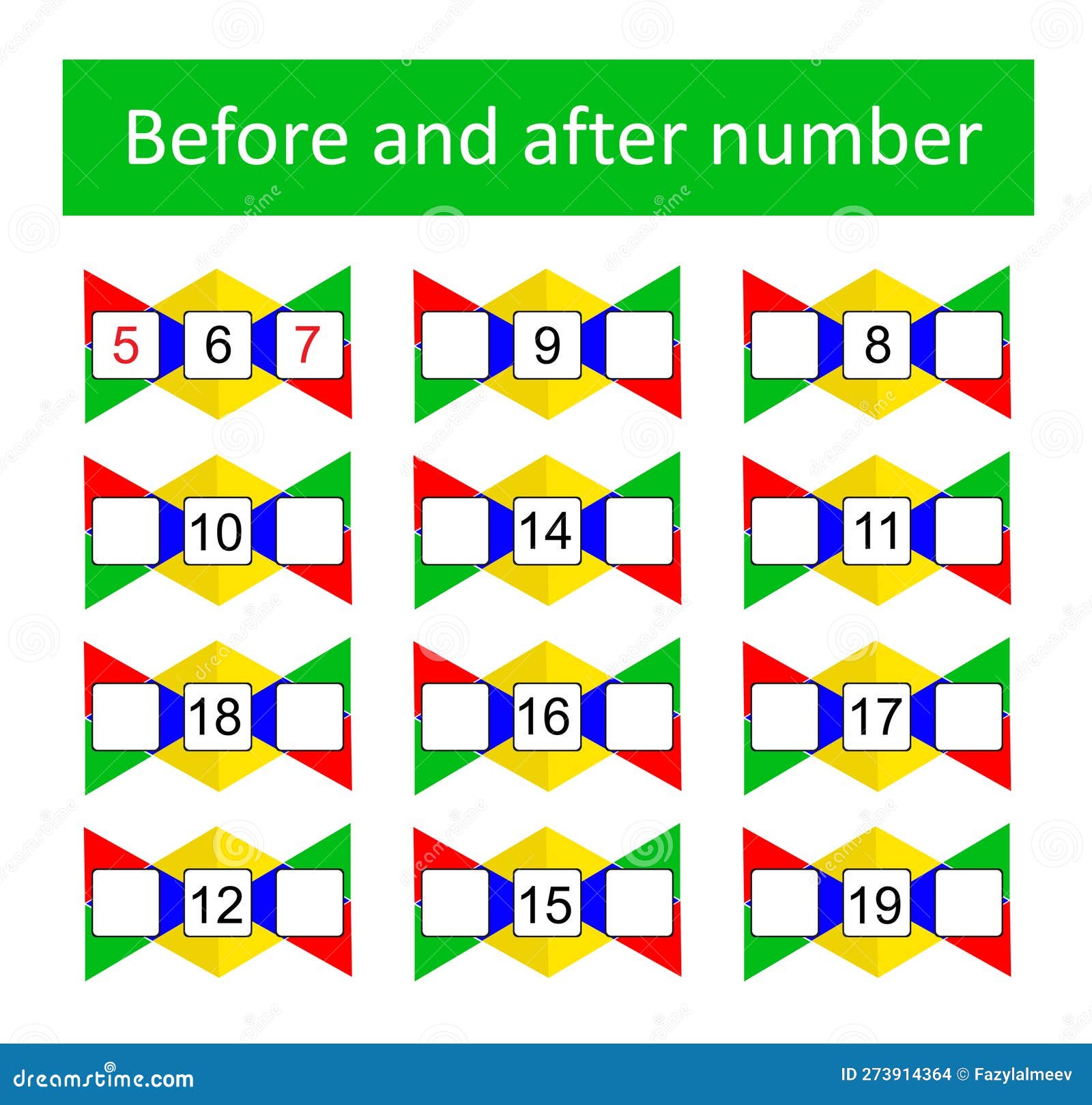 What Comes before and after. Math Worksheets for Kids Stock Vector ...