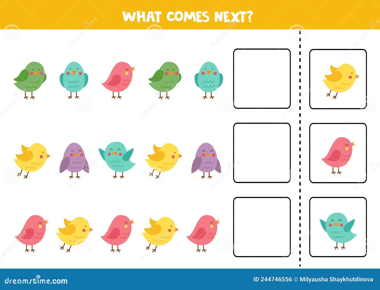 What Comes Next Game with Cute Birds. Stock Vector - Illustration of ...
