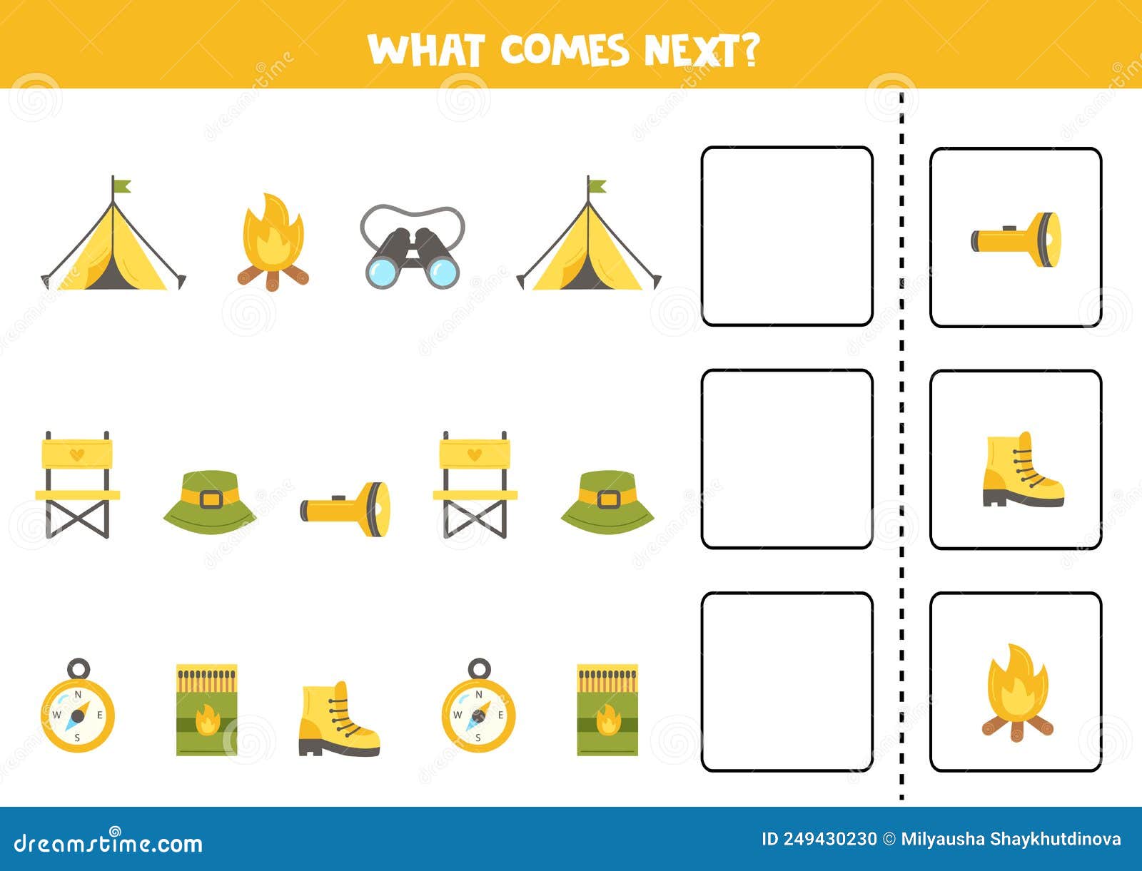 What Comes Next Game with Cute Camping Elements. Stock Vector ...
