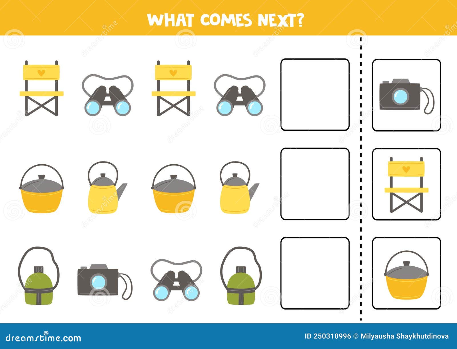 What Comes Next Game with Cute Camping Elements. Stock Vector ...