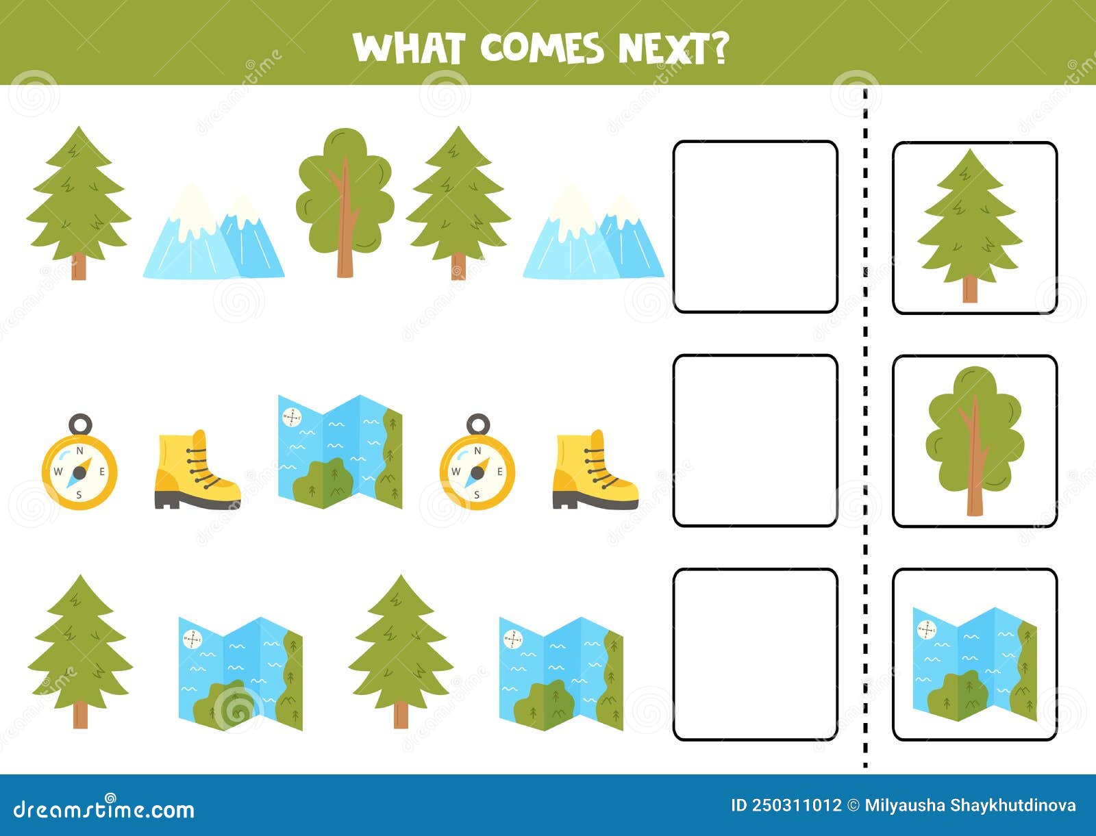 What Comes Next Game with Cute Camping Elements. Stock Vector ...
