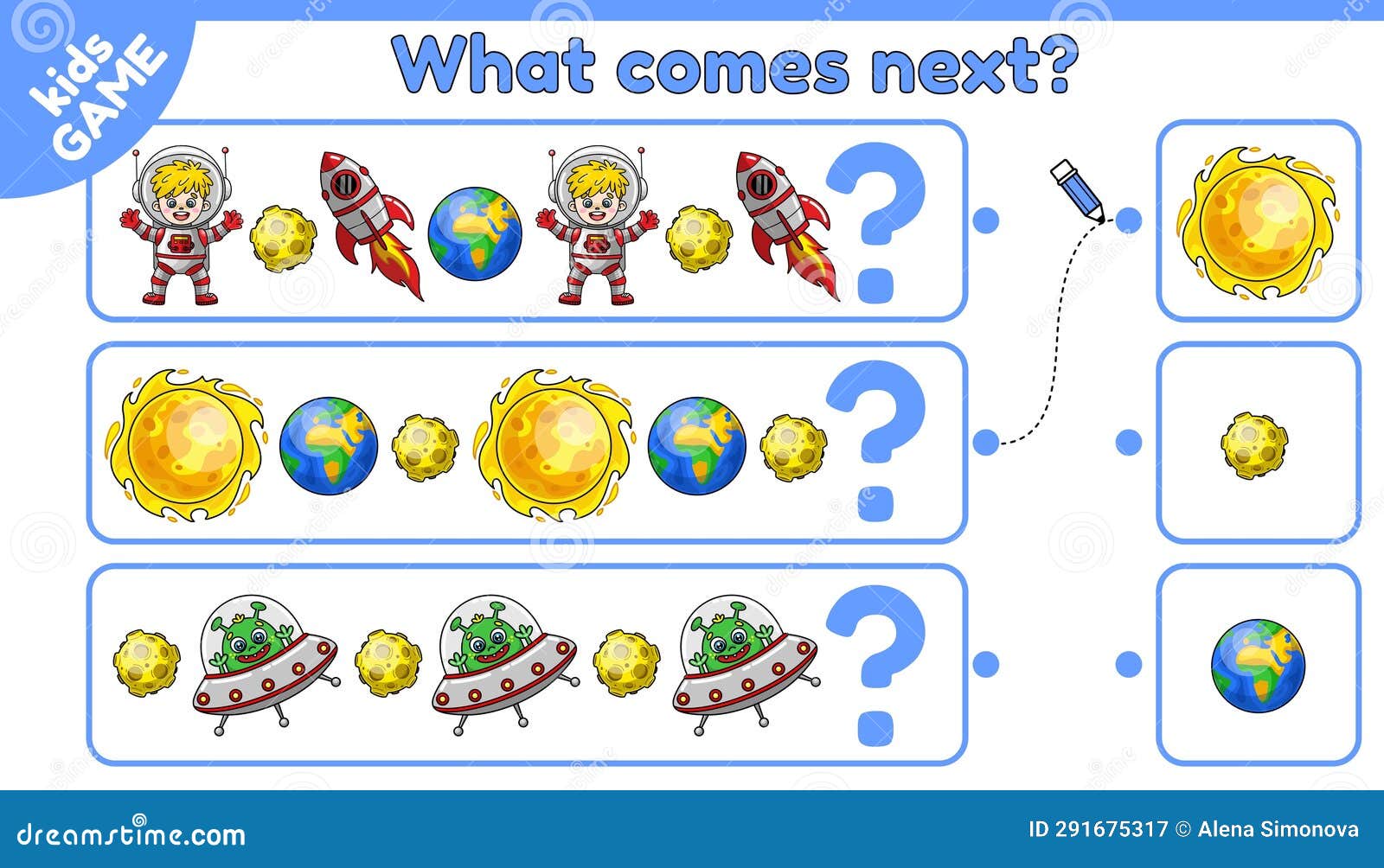 Kids Game What Comes Next is with Space Objects Stock Vector ...