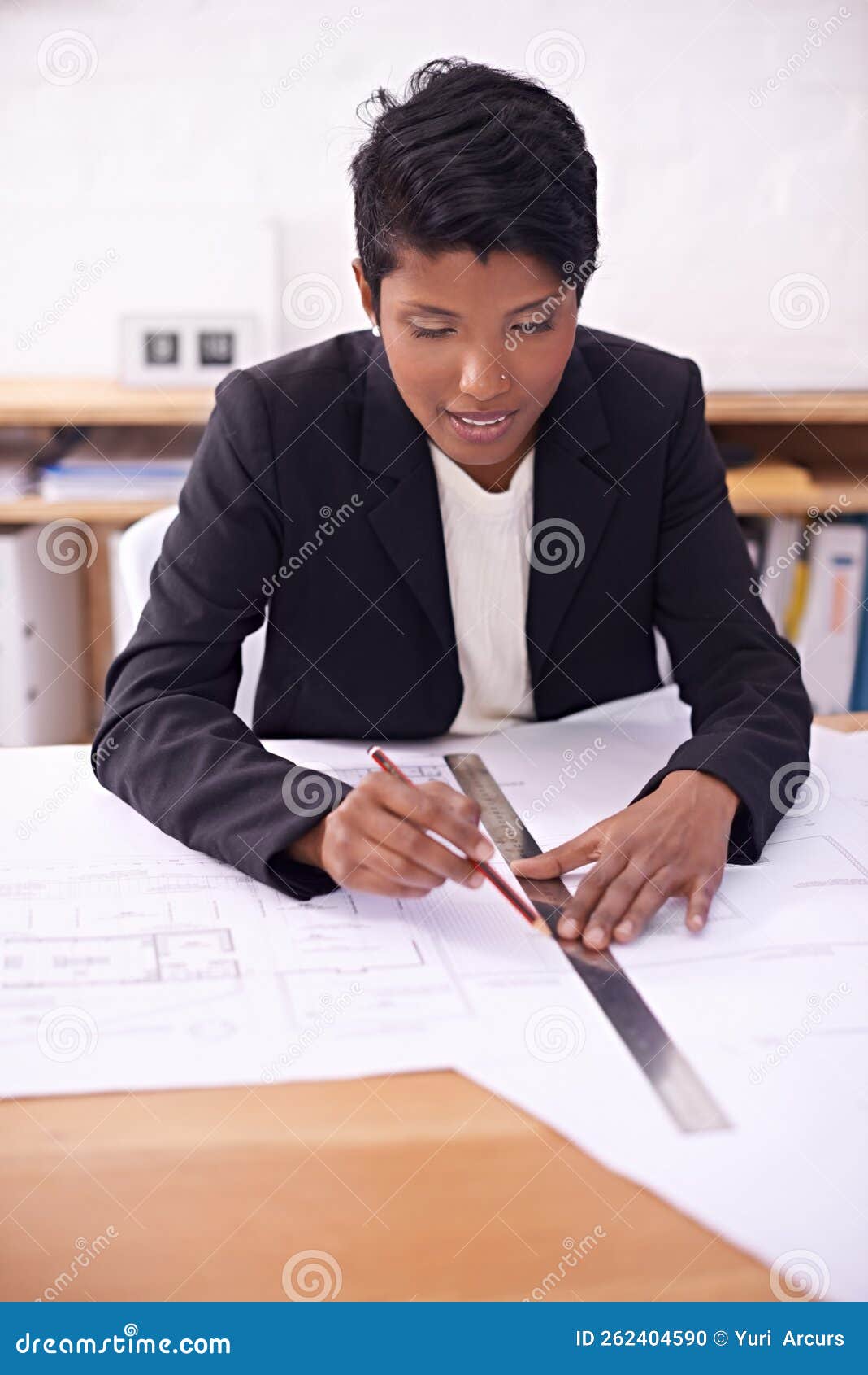 This is What she Does Best. a Female Architect Working on Building ...
