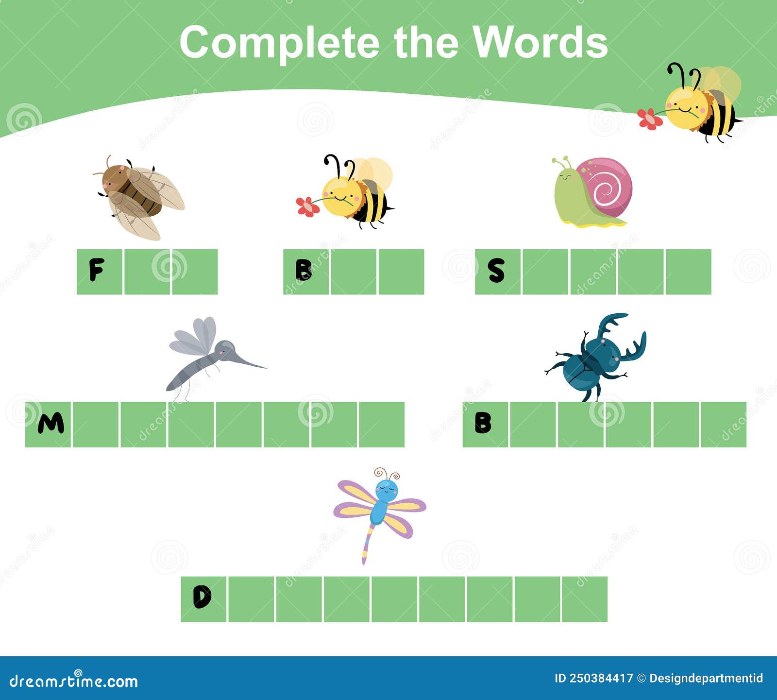 Complete the Words Worksheet Stock Vector - Illustration of animal ...