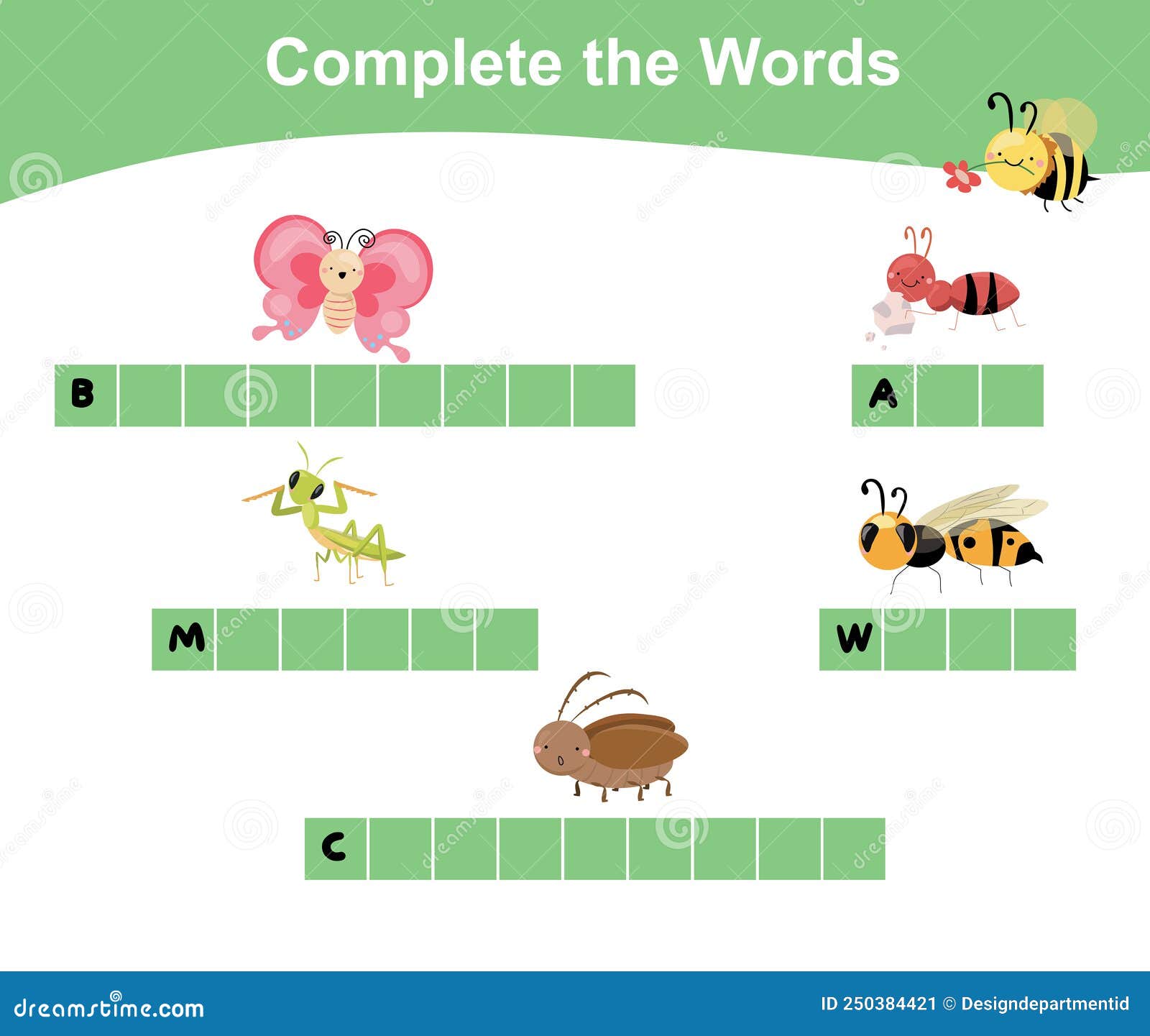 Complete the Words Worksheet Stock Vector - Illustration of knowledge ...
