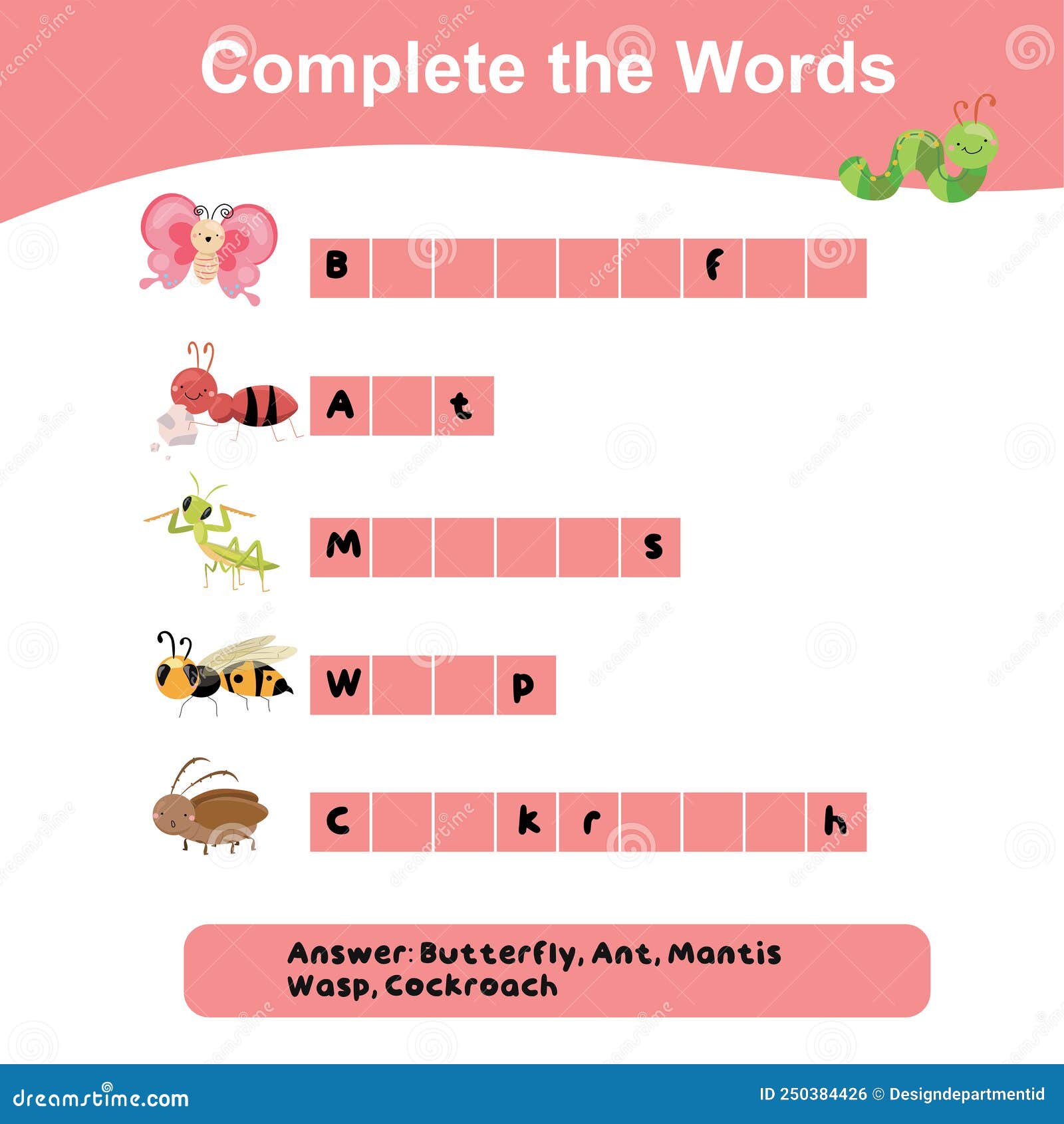 Complete the Words Worksheet Stock Vector - Illustration of education ...
