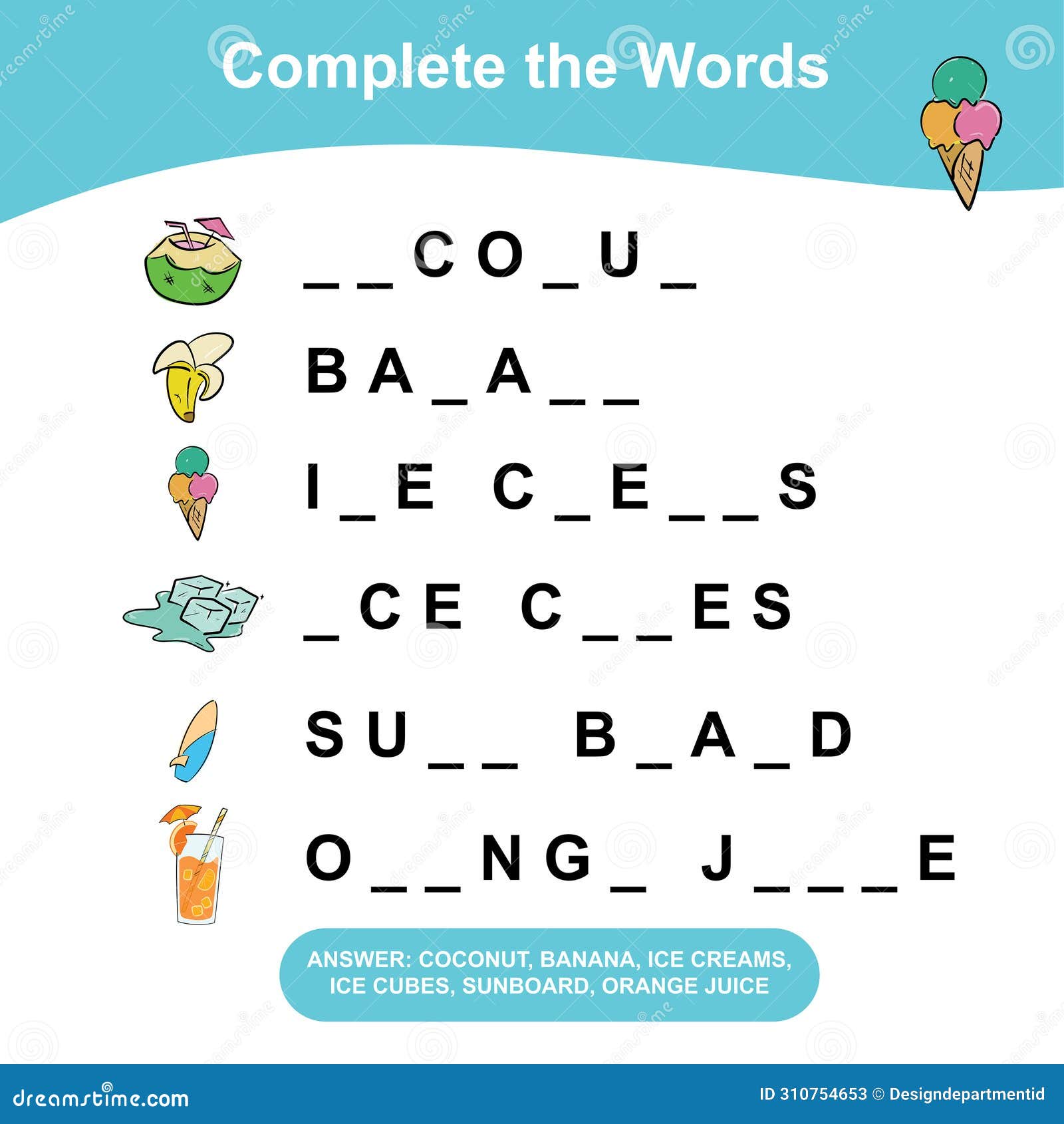 What Letters are Missing. Complete the Words Worksheet Stock ...