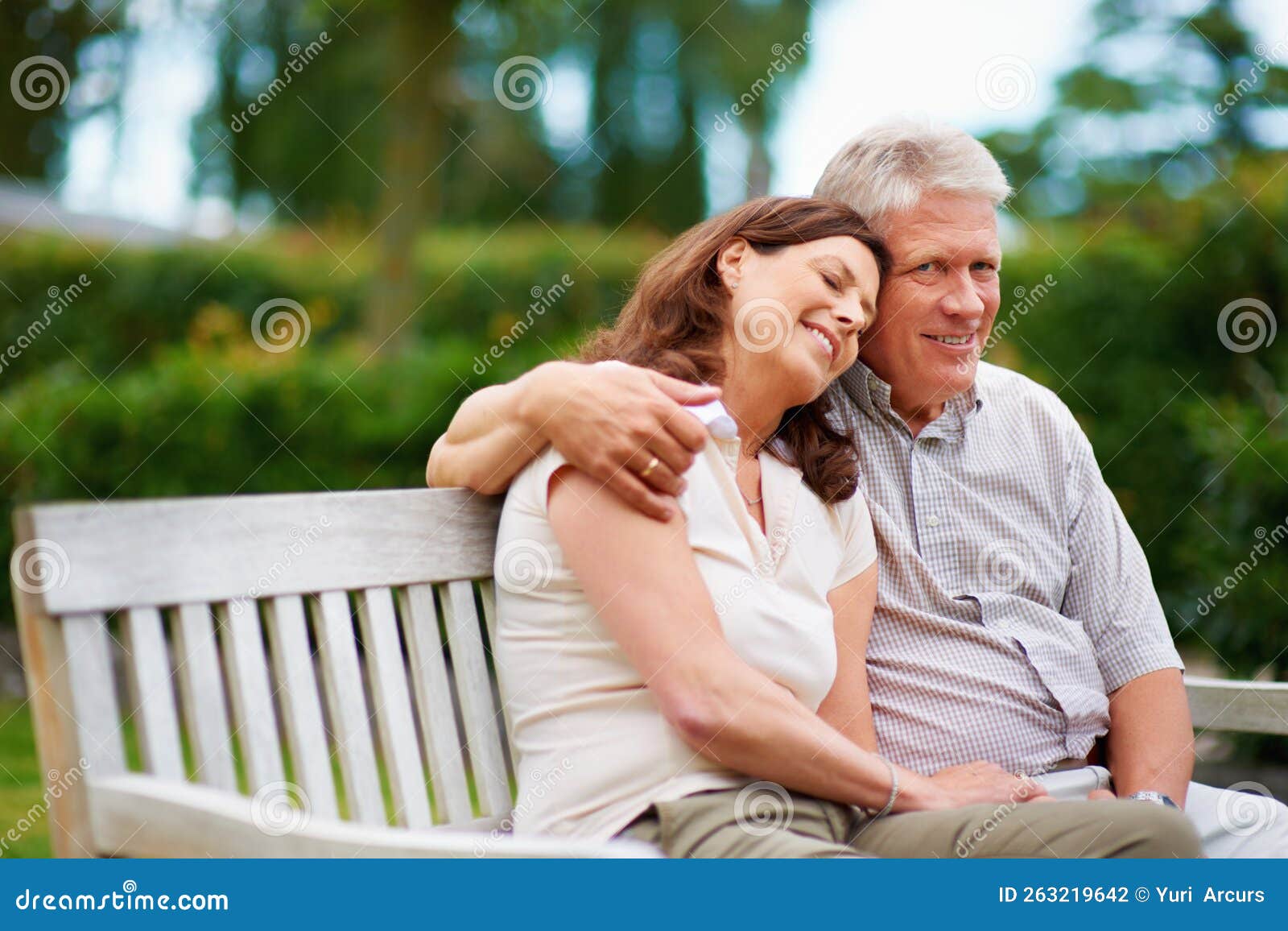 What a Lovely Day. a Couple on a Bench Outdoors. Stock Photo - Image of ...