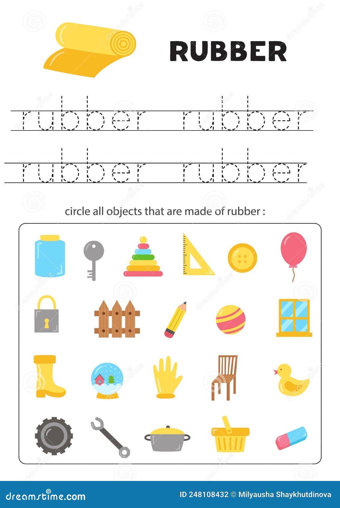 What is Made of Rubber. Circle All Rubber Objects. Education Worksheet ...