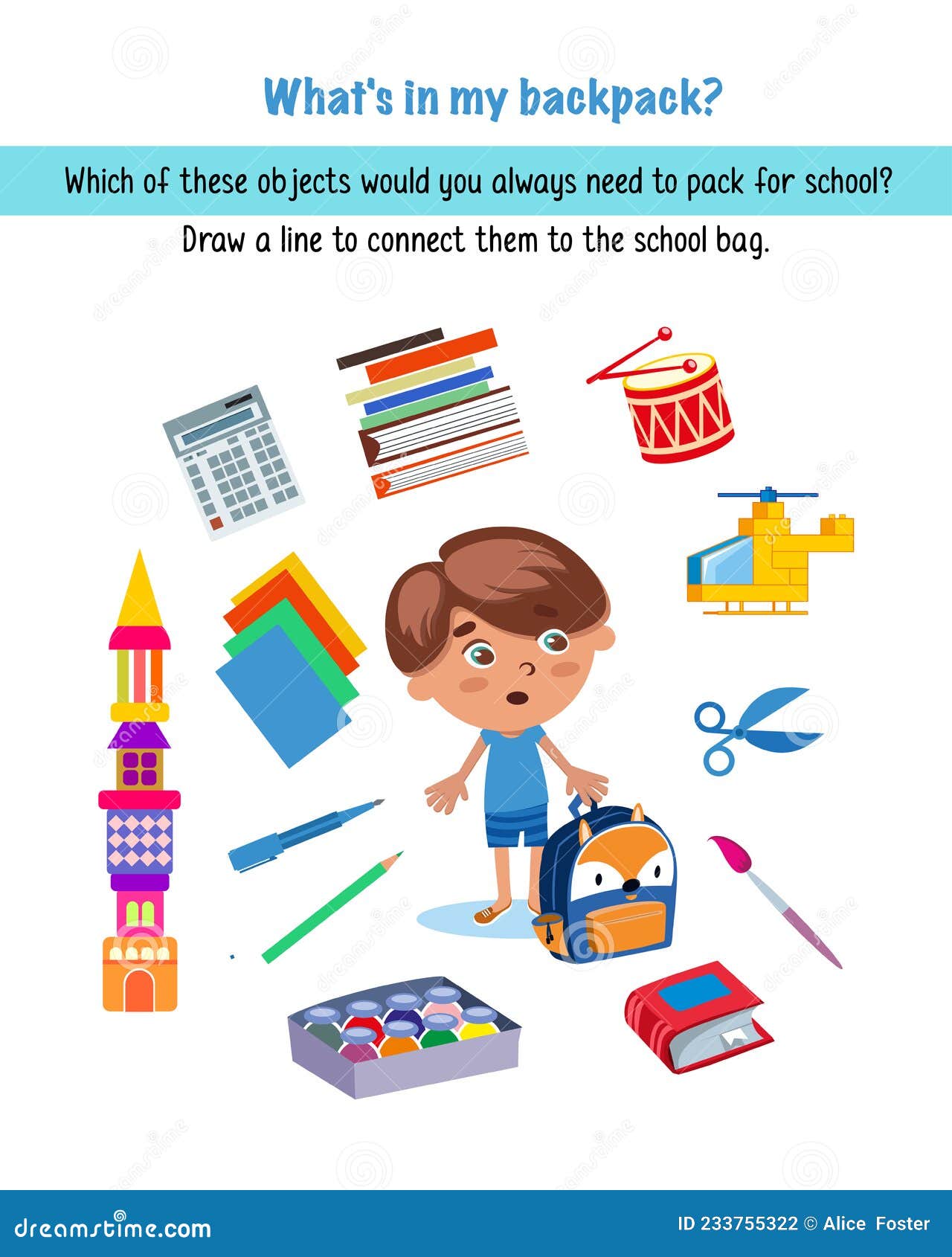 What is in My Backpack. Connect Items. Game for Children. Activity ...