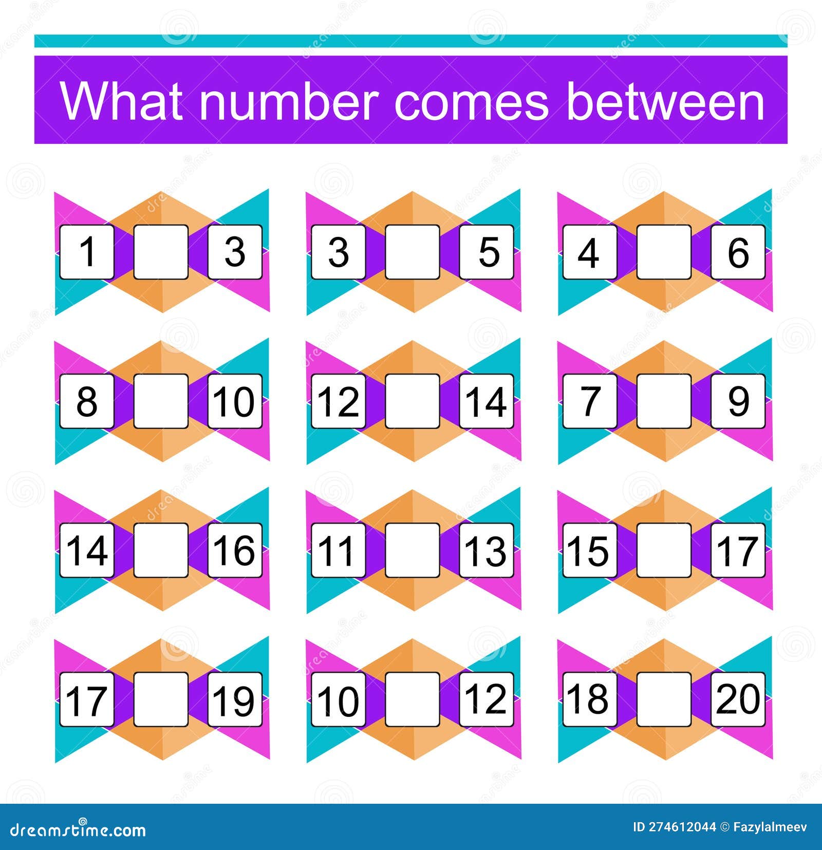 What Number Comes between? Math Worksheets for Kids. Stock Vector ...