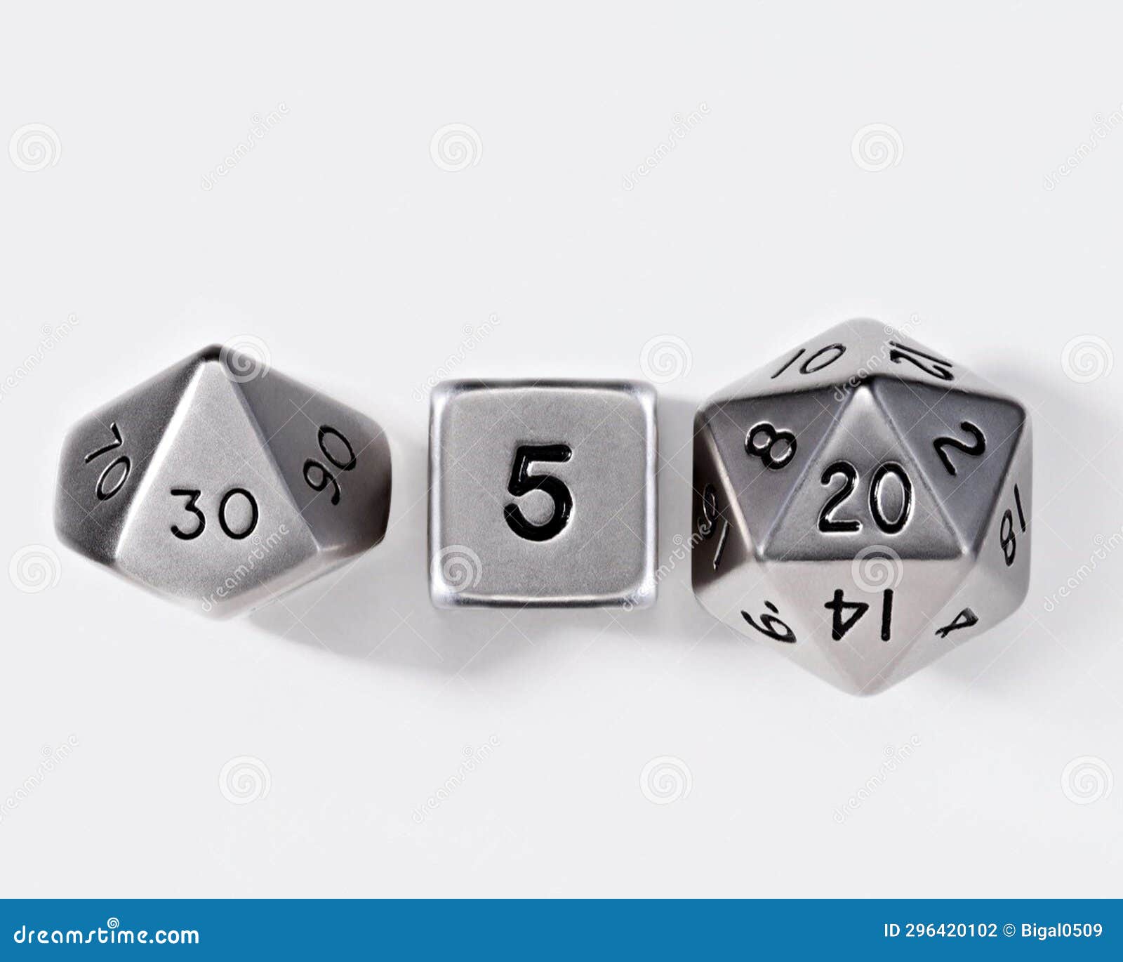 Polyhedral Dice Set Made from Silver Metal with Black Details Stock ...