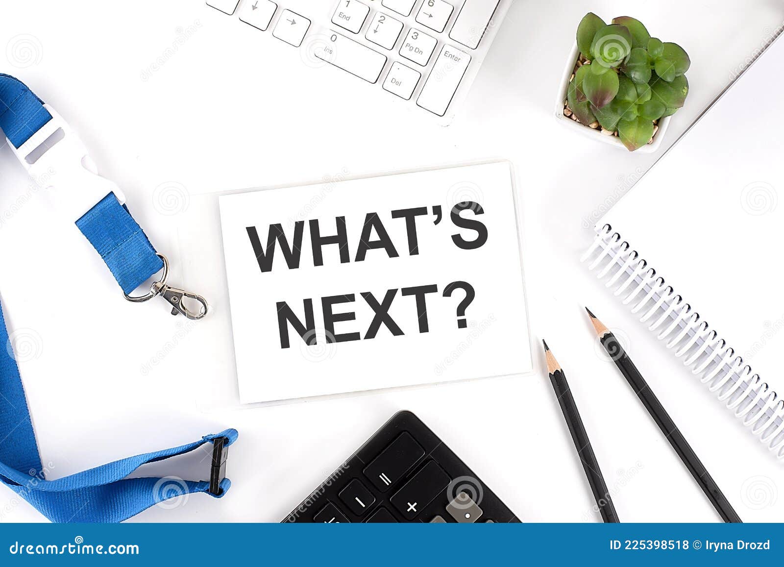 WHAT`S NEXT Words on the Card with Keyboard and Office Tools, Business ...