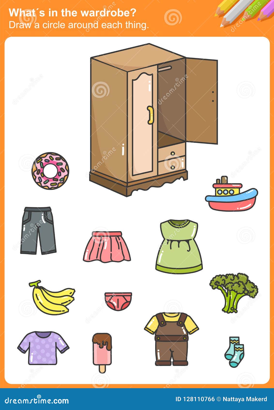 WhatÃ‚Â´s in the Wardrobe? Draw a Circle Around Each Thing. Stock ...