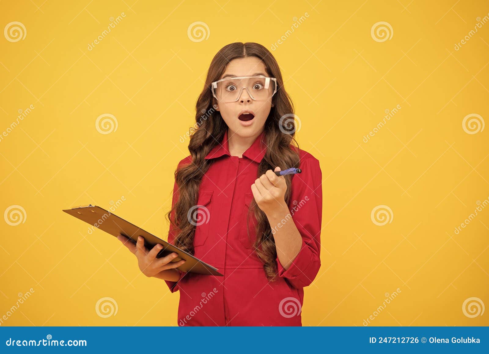 What a Surprise. Kid Make Notes in Folder on Yellow Background. Child ...