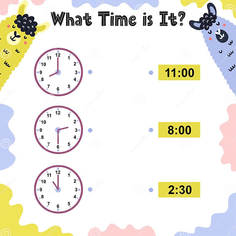 What Time is it Activity Page for Kids with Clock Stock Vector ...