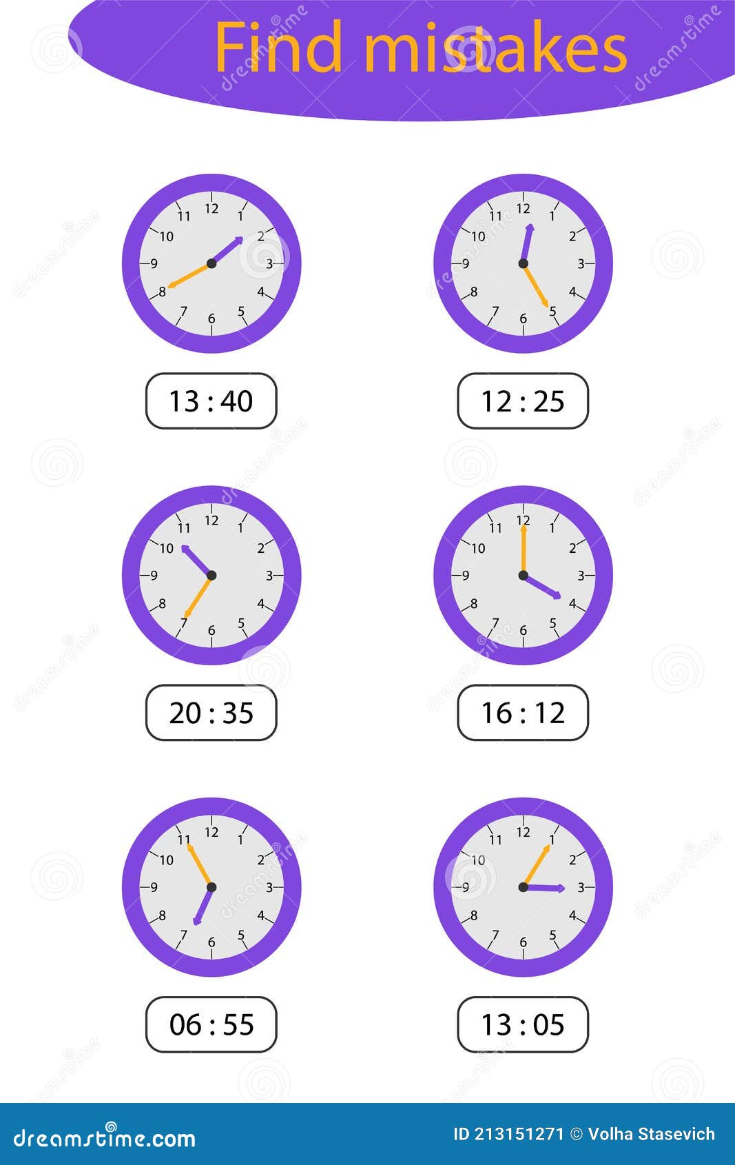 What Time Is It, Find Mistakes. Game With Clocks For Children, Fun ...