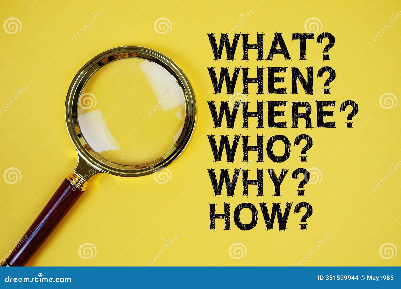 What when Where Who Why and How? Text with Magnifying Glass on Yellow ...