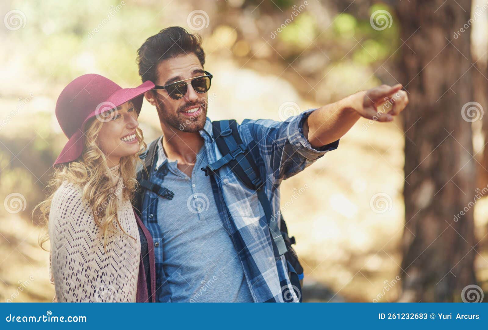 Whats that Over There. an Affectionate Young Couple during a Hike ...
