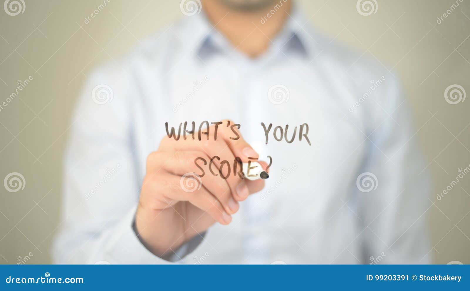 Whats Your Score ?, Man Writing on Transparent Screen Stock Image ...