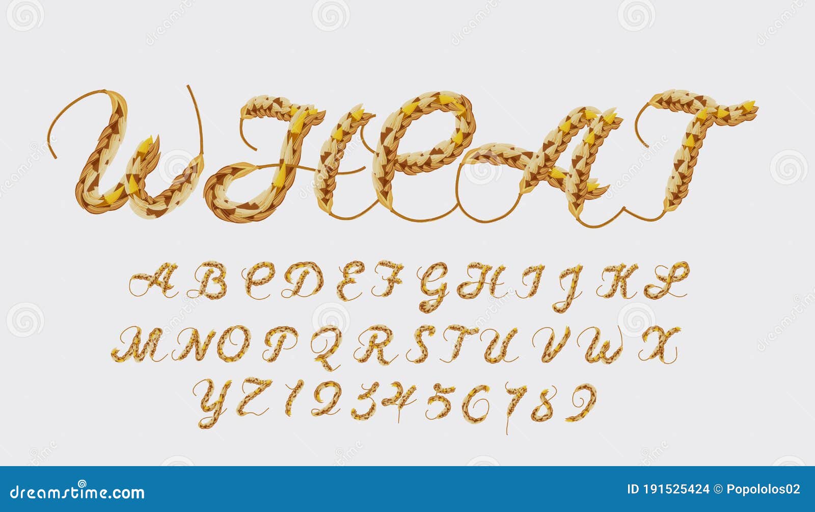 Wheat Style Font Design, Alphabet Letters And Numbers, AI CS6 Vector ...