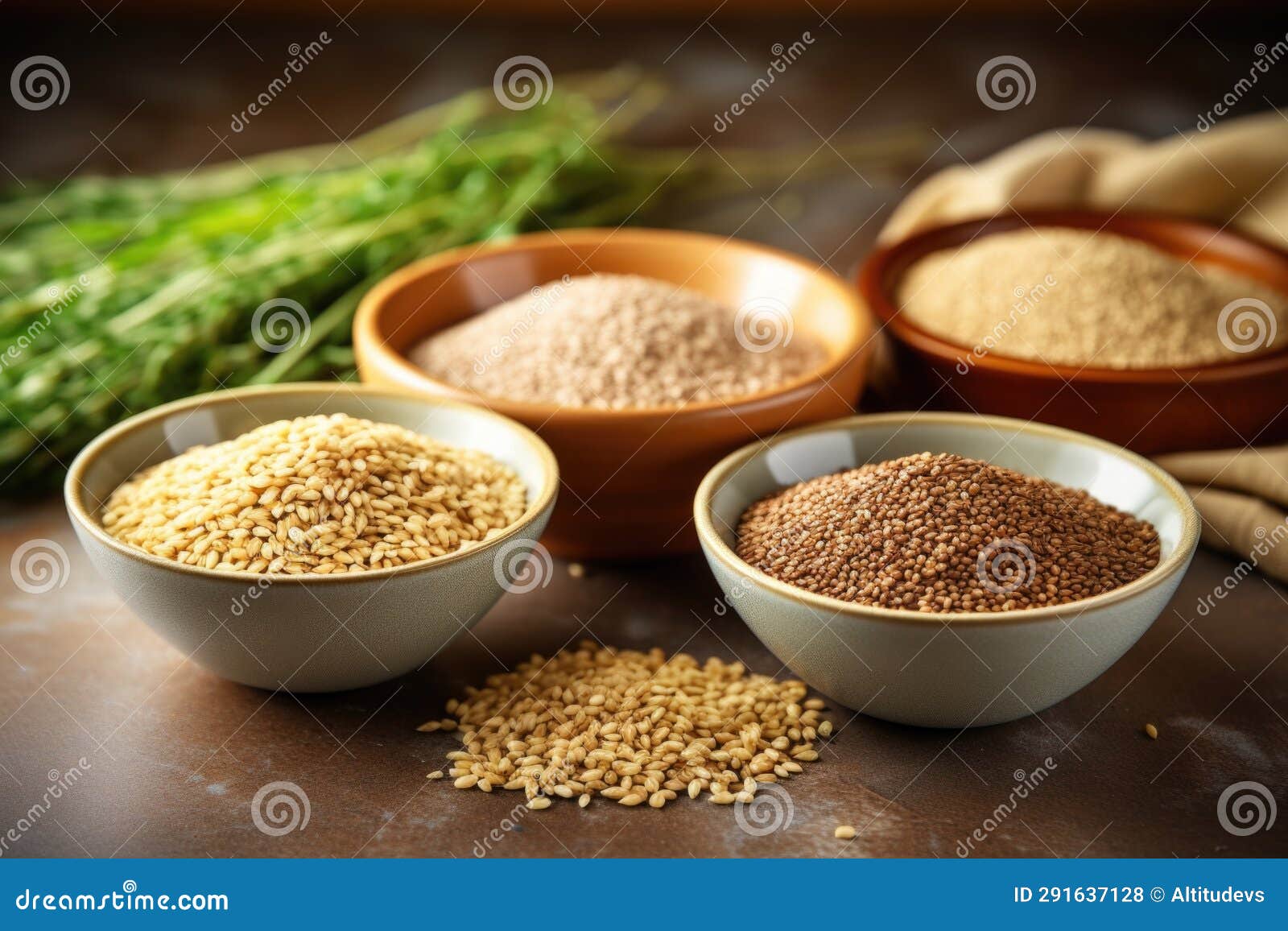 Wheat Alternative Grains in Individual Bowls Stock Photo - Image of ...