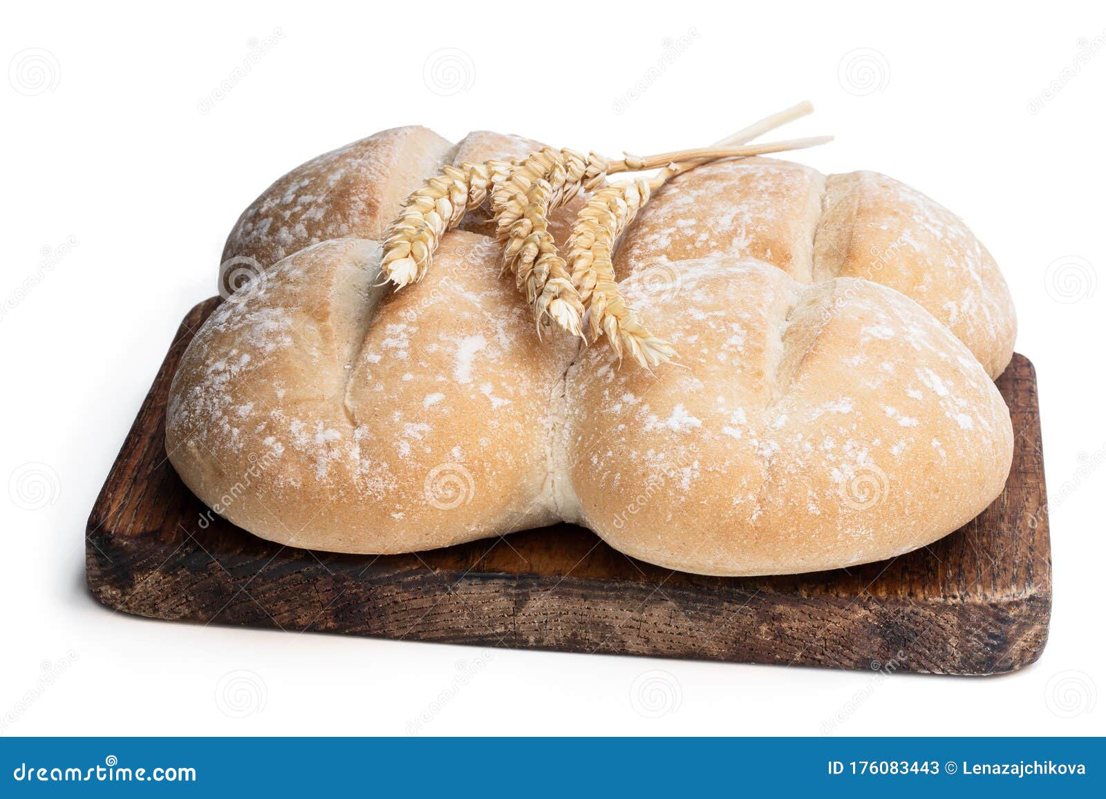 Wheat Bread Rolls on a Cutting Board Isolated on White Stock Image ...