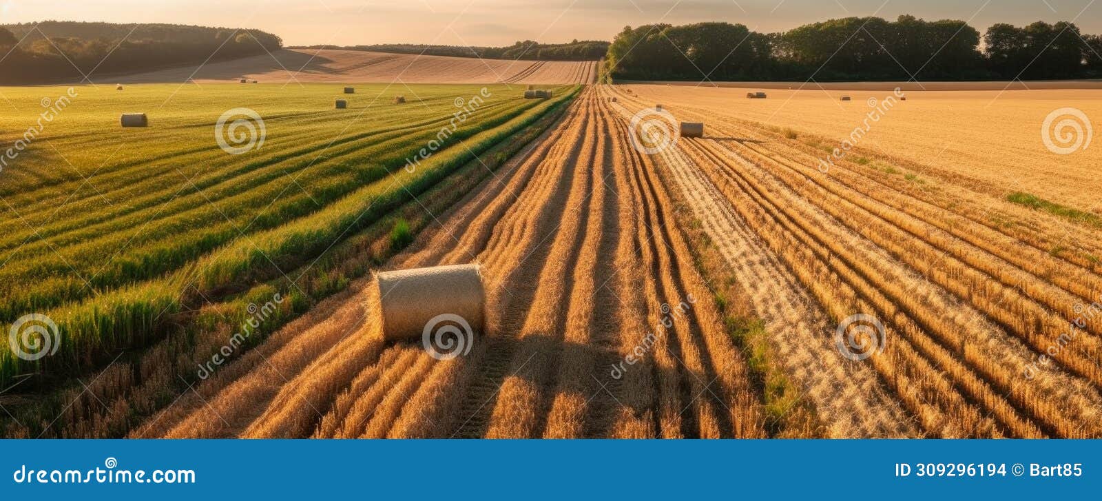 Wheat and Corn Fields at Sunset after Harvesting. Parallel Lines and ...