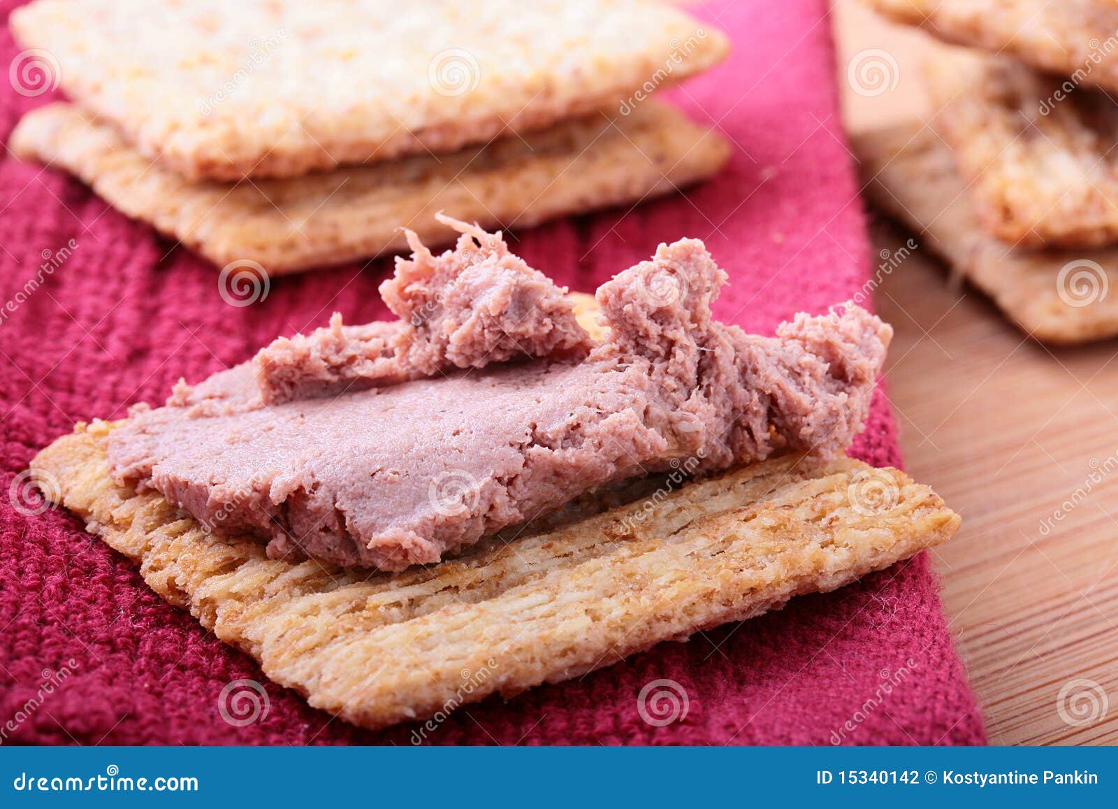 Wheat Crackers with Meat Paste Stock Photo - Image of food, napkin ...