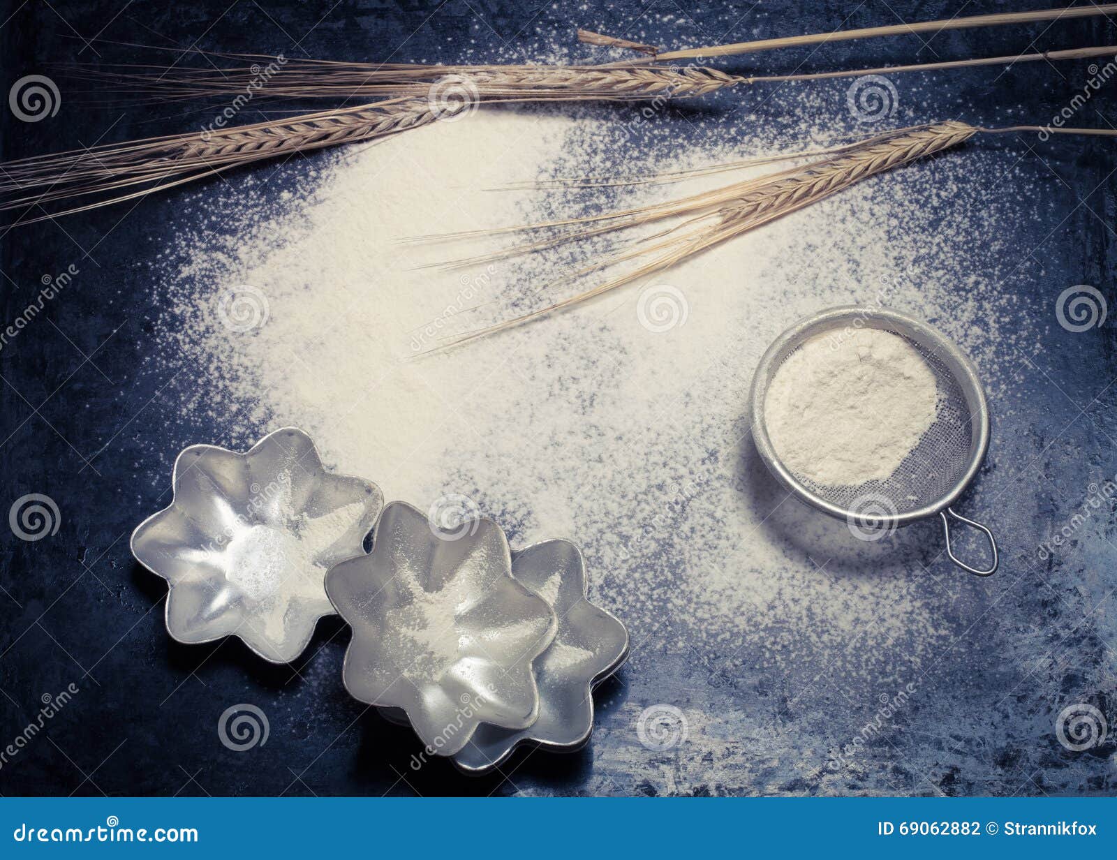 Wheat Ears, Baking Forms, Sieve and Sprinkle Flour on Black Back Stock ...