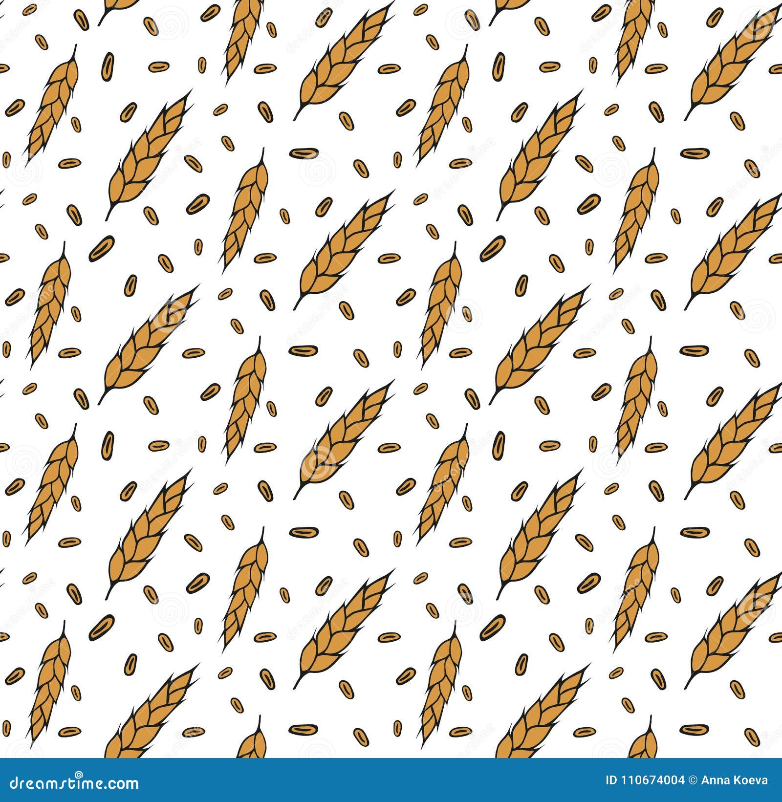 Wheat Ears and Grains Pattern. Ear Seamless Pattern Brown Color on ...