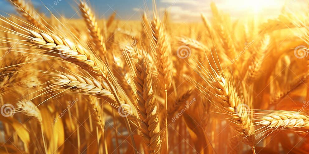 The Wheat on the Field at Sunset Time with AI Generated. Stock ...